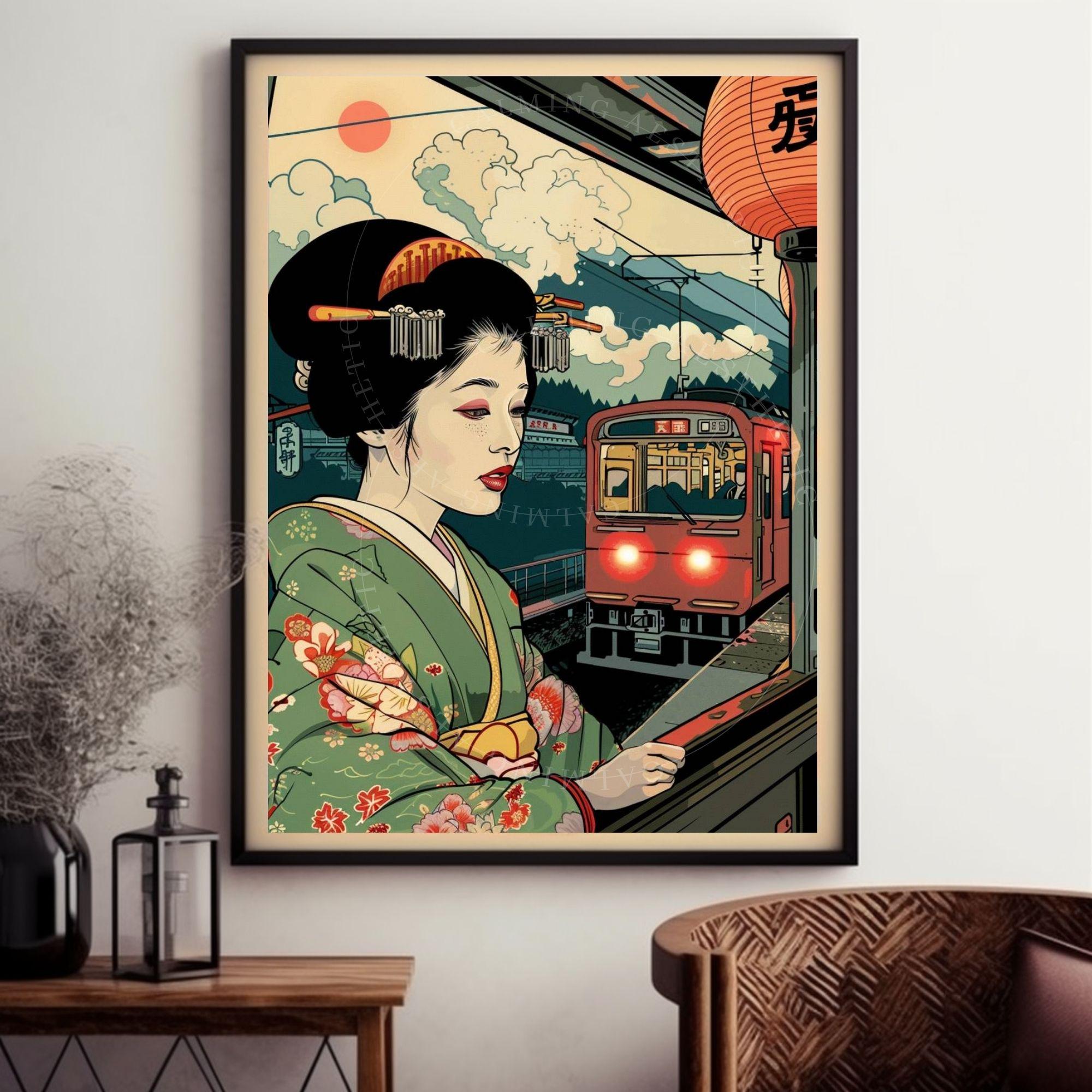 Poster Japanese Geisha Train Wall Art Print – Ukiyo-e Cyberpunk Art ...