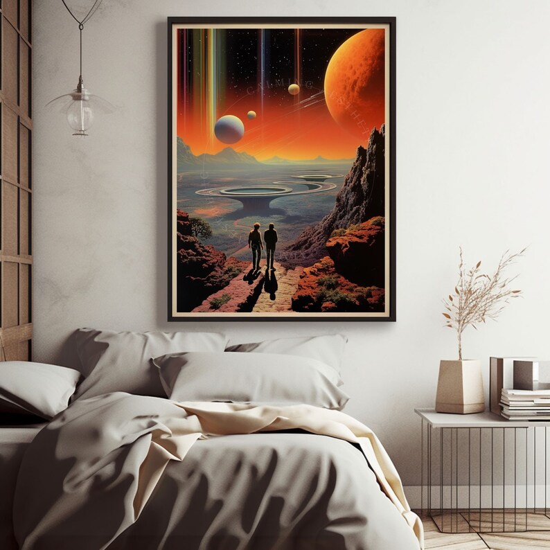 Poster Retro Sci-fi Meteor Lights Multidimensional Space Landscape Wall ...