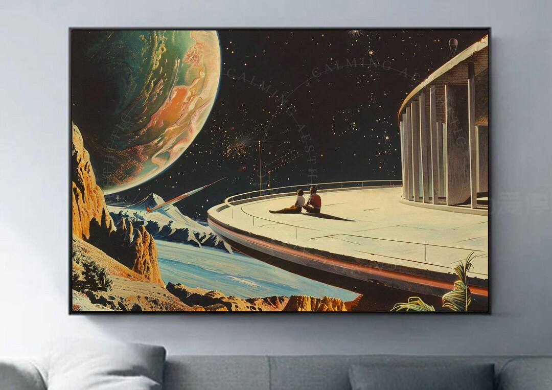 Large Poster Retro Futuristic Space Date Wall Art Print Mid-century Sci ...