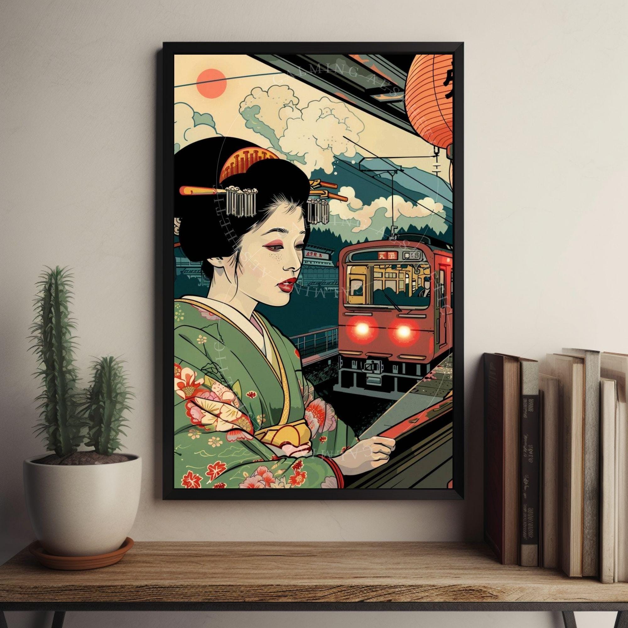 Poster Japanese Geisha Train Wall Art Print – Ukiyo-e Cyberpunk Art ...