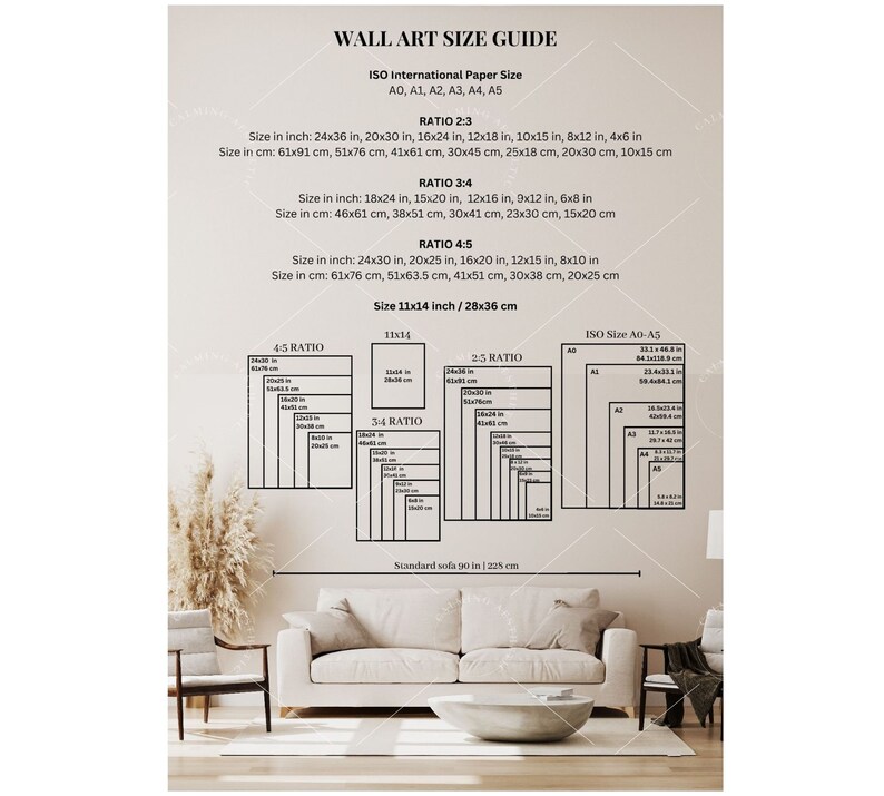 Wall Art Size Guide Set of 2, Frame Size Guide, Print Size Guide ...