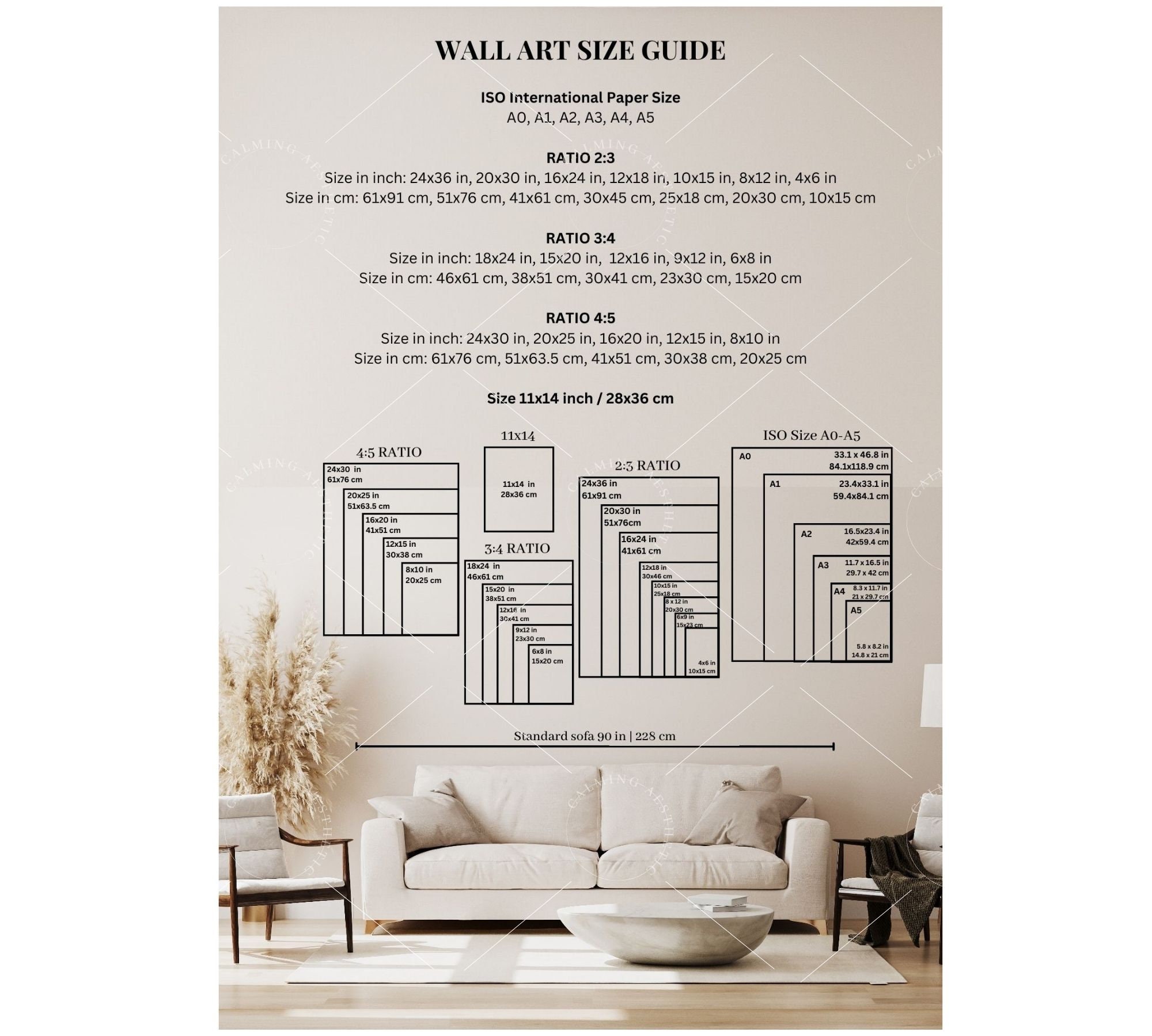 Wall Art Size Guide Set of 2, Frame Size Guide, Print Size Guide ...