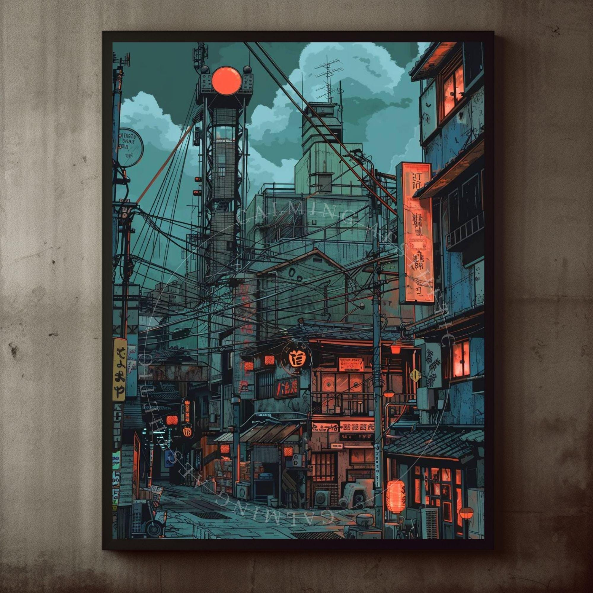 Poster Cyberpunk Japanese Street Wall Art Print, Retro Sci-fi Wall ...
