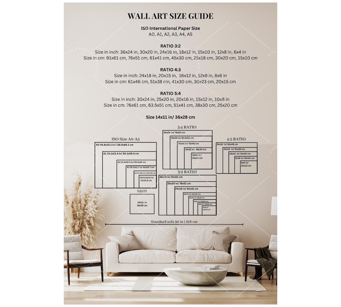 Horizontal Size Guide Set, Wall Art Size Guide, Frame Size, Print Size ...