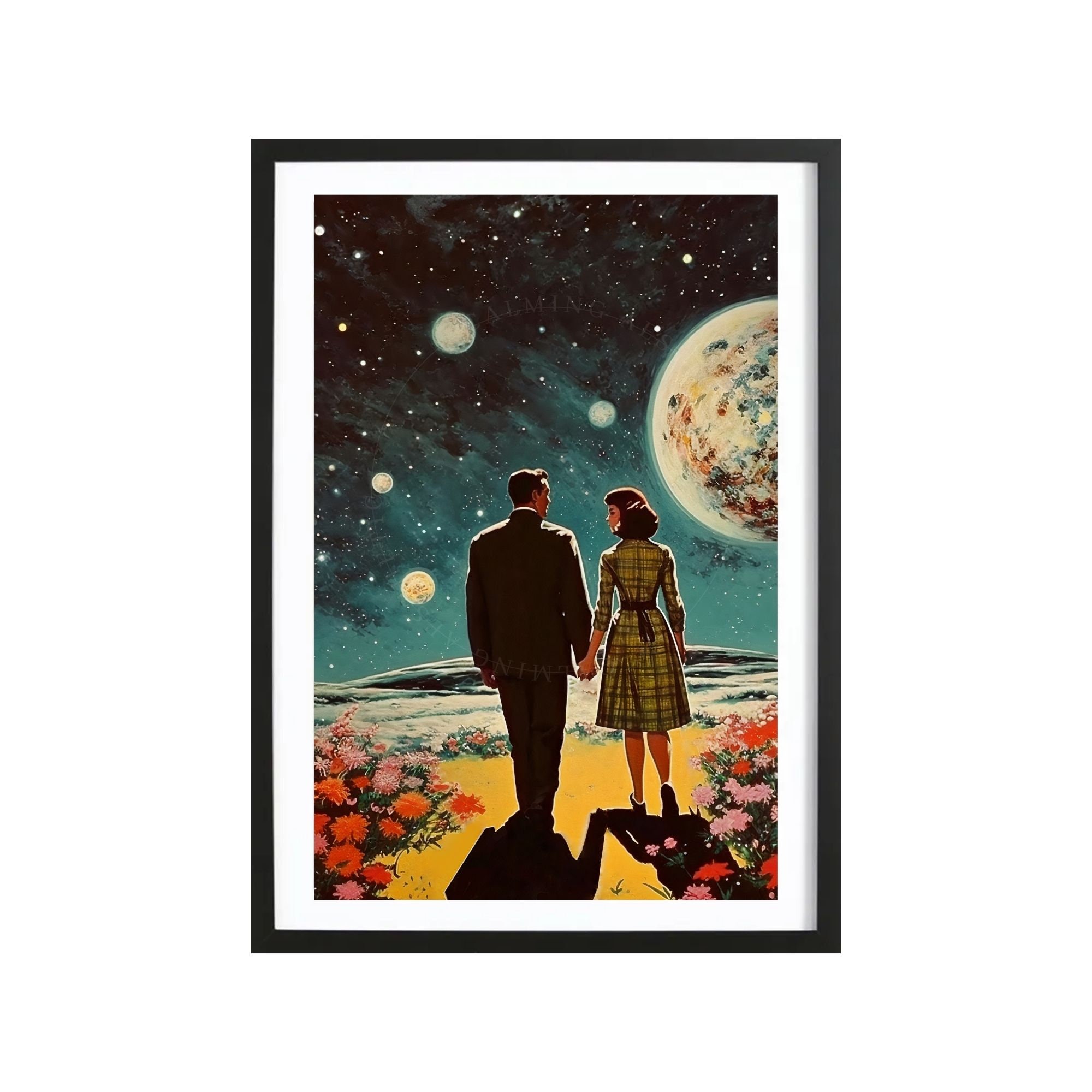 Digital Download Retro Futuristic Couple Romantic Space Walk Art Print ...