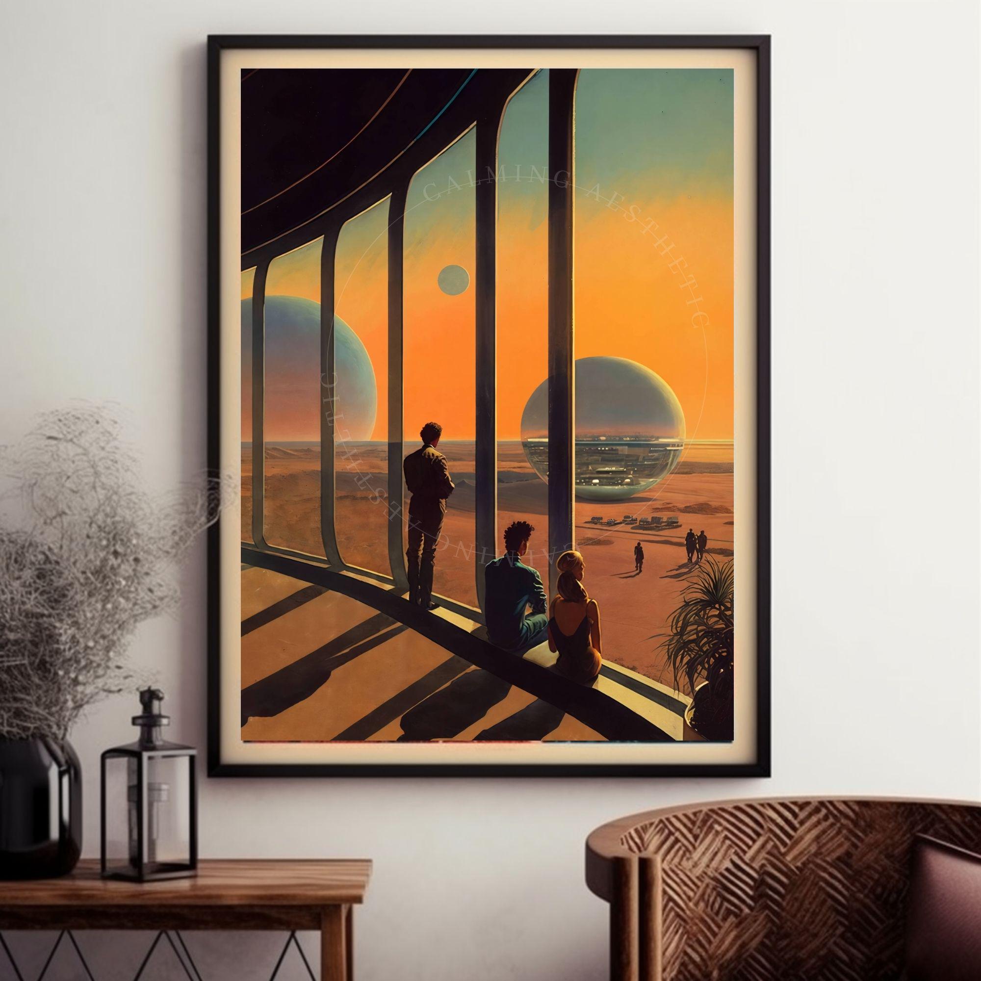 Poster Retro Futuristic Sci-fi Sunset Space Station Wall Art Print ...