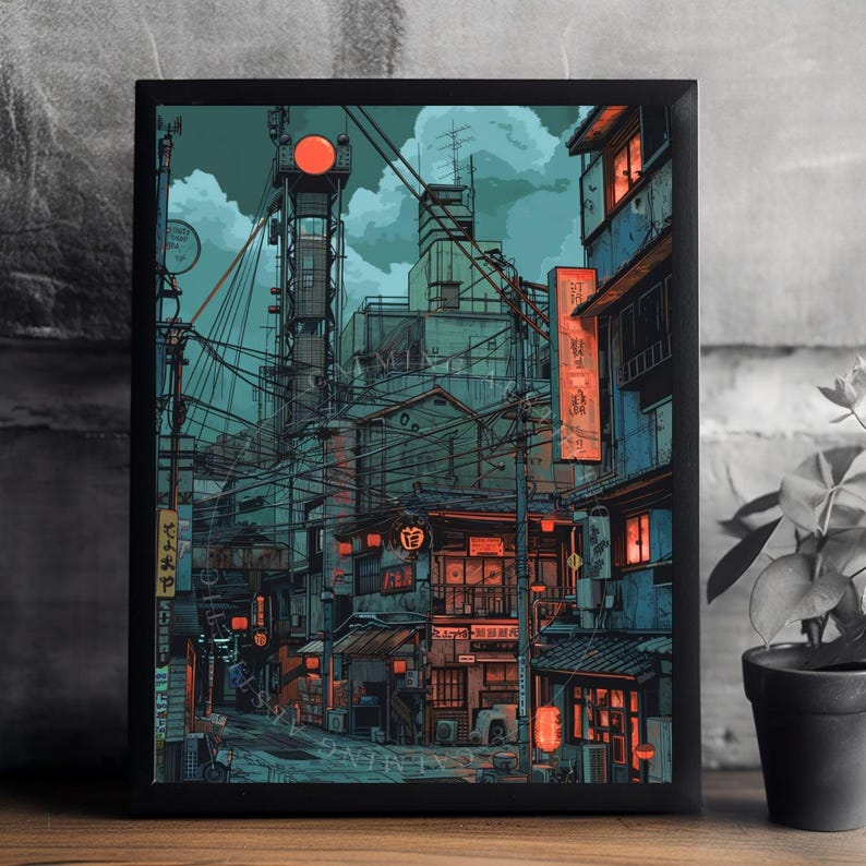 Poster Cyberpunk Japanese Street Wall Art Print, Retro Sci-fi Wall ...