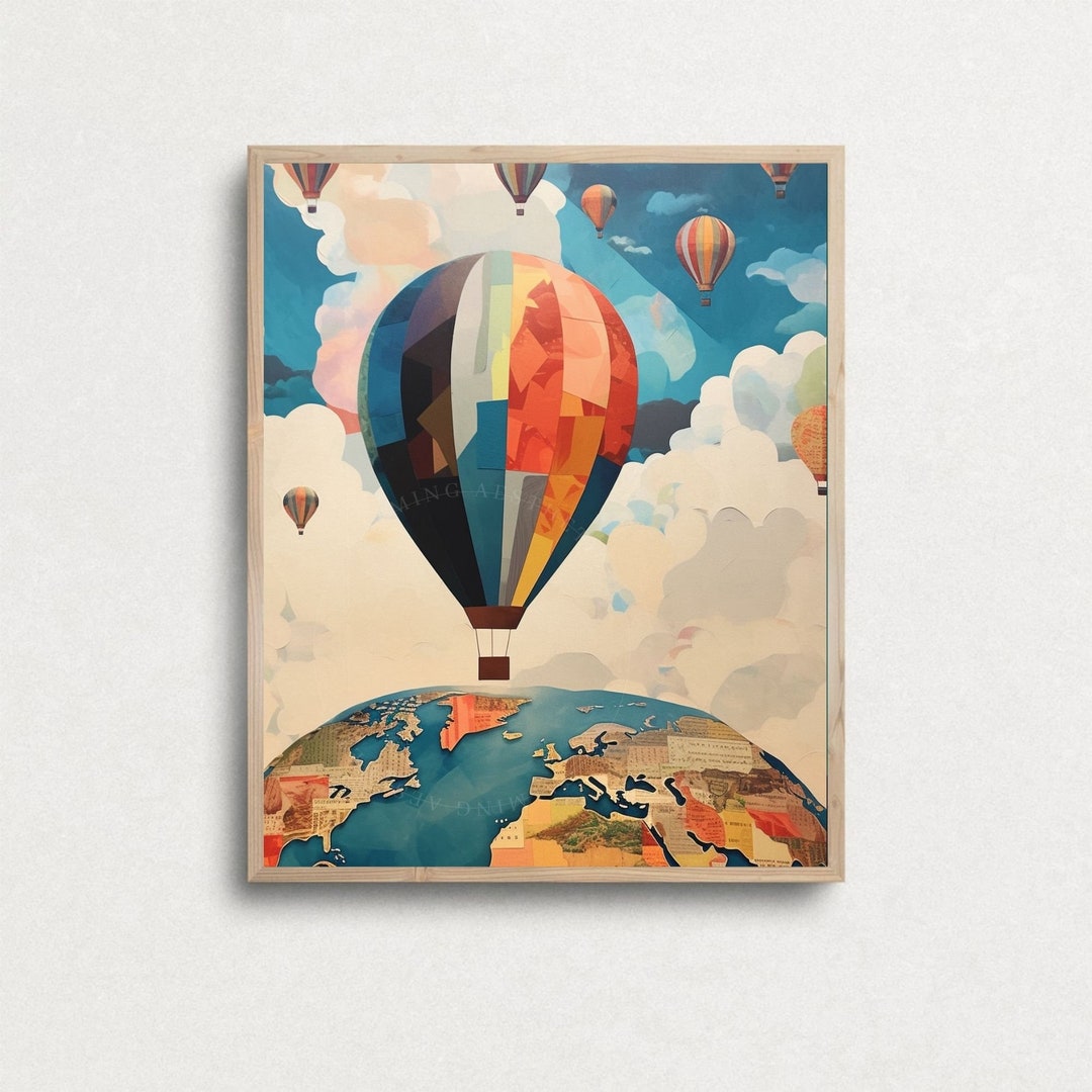 Digital Download Hot Air Balloon in Space Paper Collage Wall - Etsy