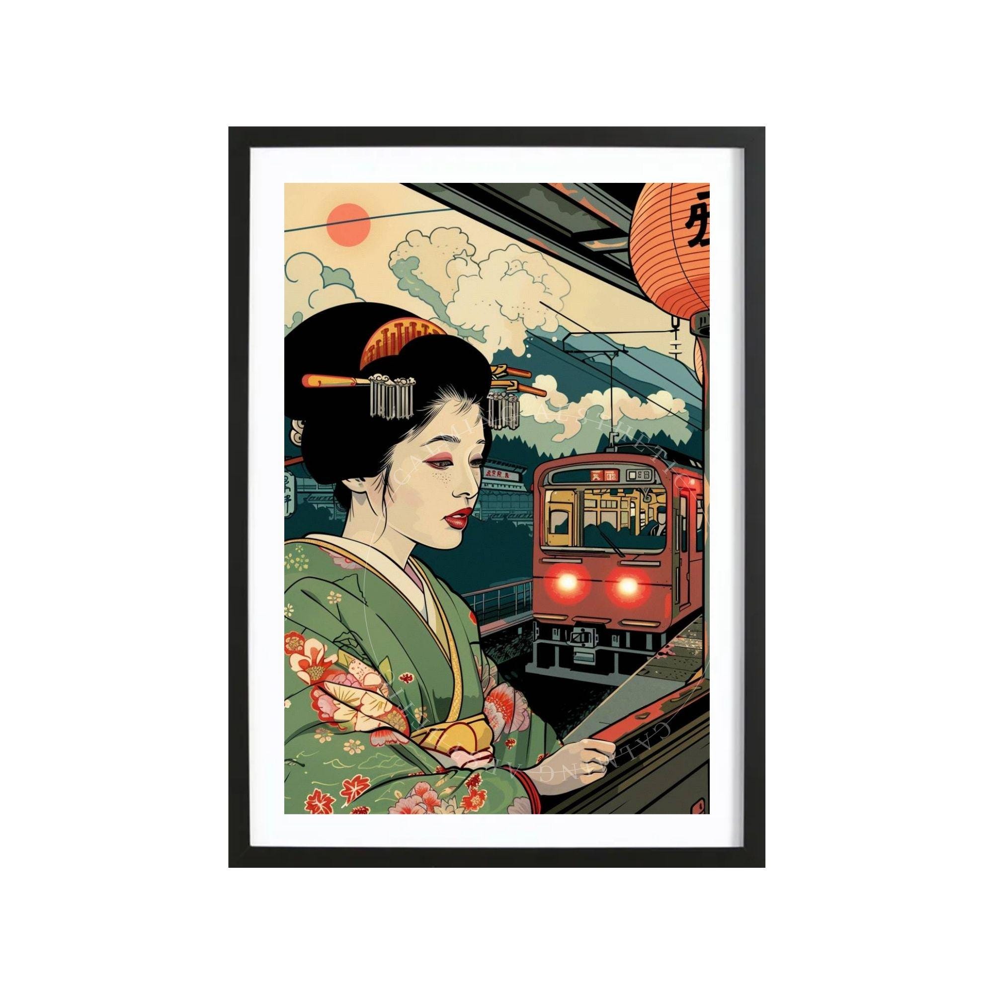 Poster Japanese Geisha Train Wall Art Print – Ukiyo-e Cyberpunk Art ...