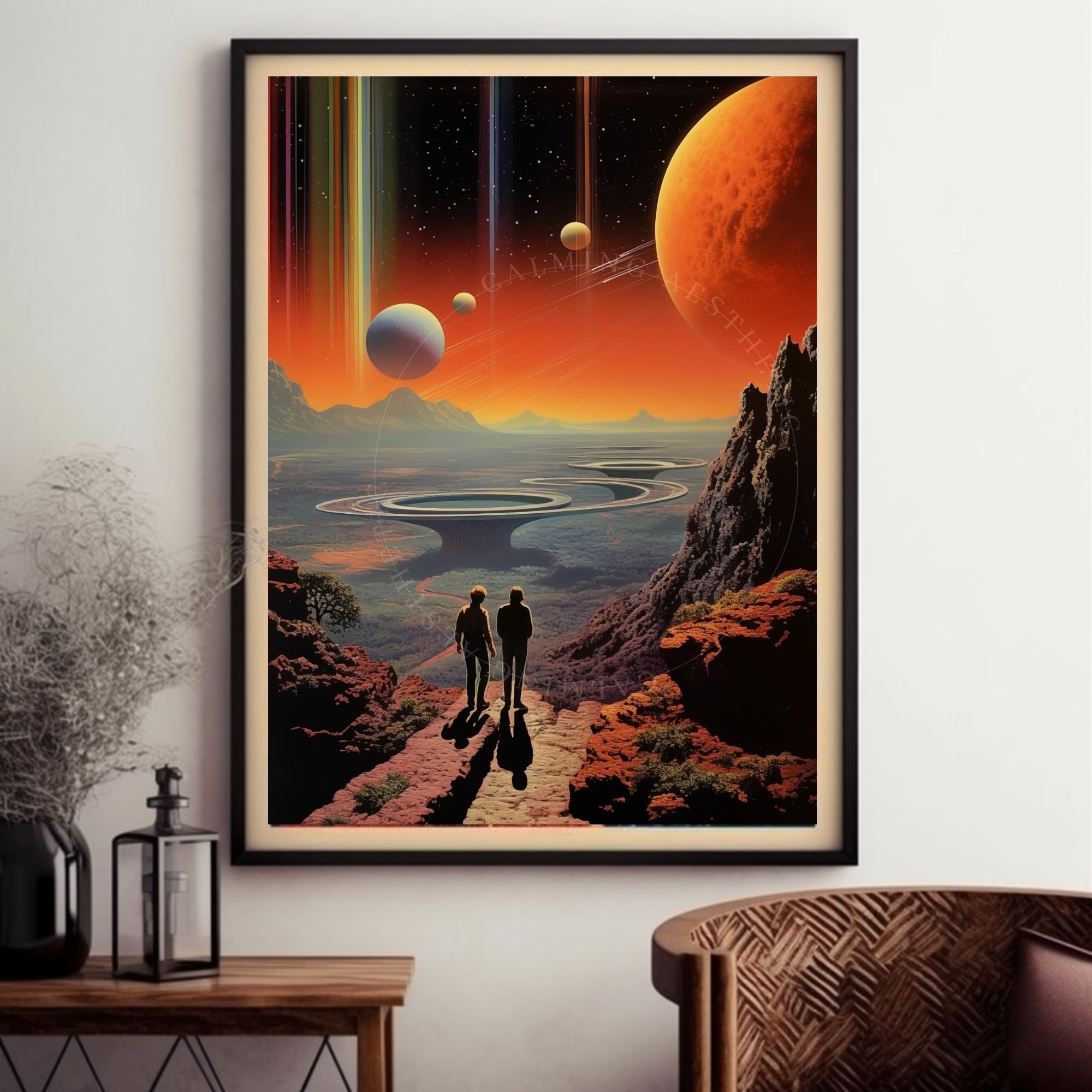 Poster Retro Sci-fi Meteor Lights Multidimensional Space Landscape Wall ...