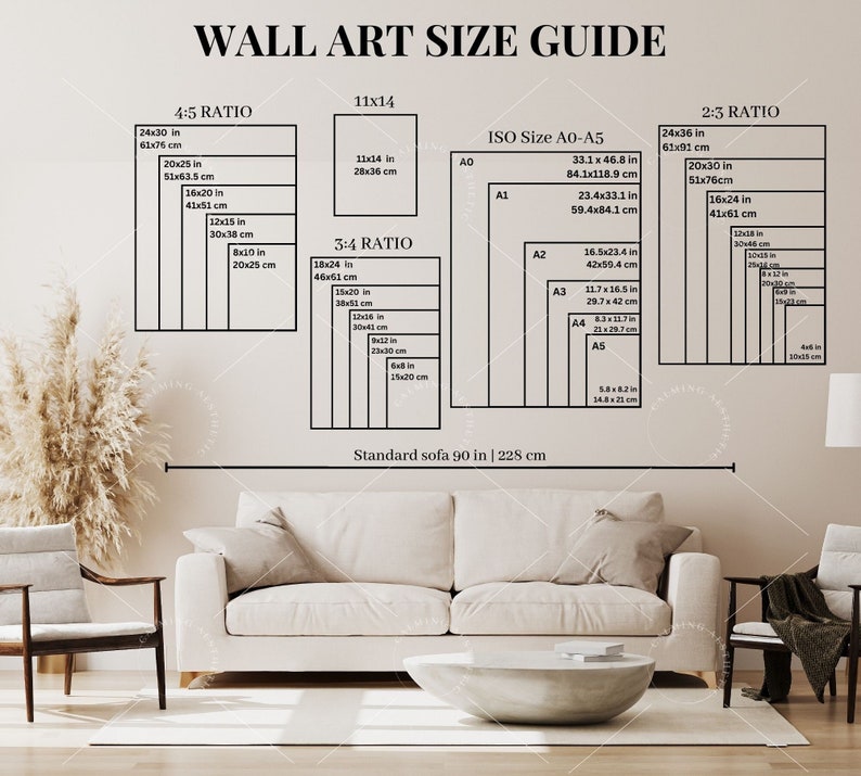 Wall Art Size Guide Set of 7, Frame Size Guide, Print Size Guide ...