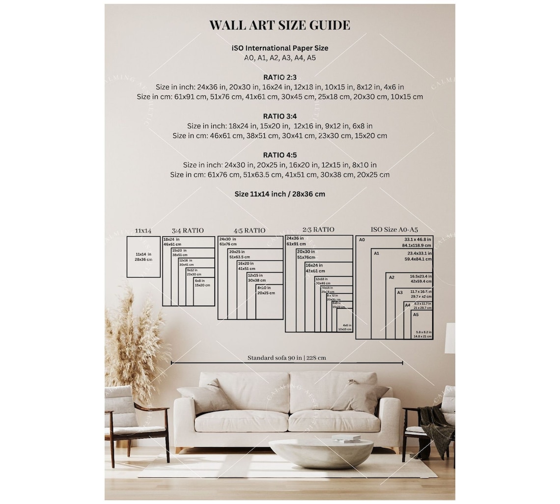 Wall Art Size Guide Set of 2, Frame Size Guide, Print Size Guide ...