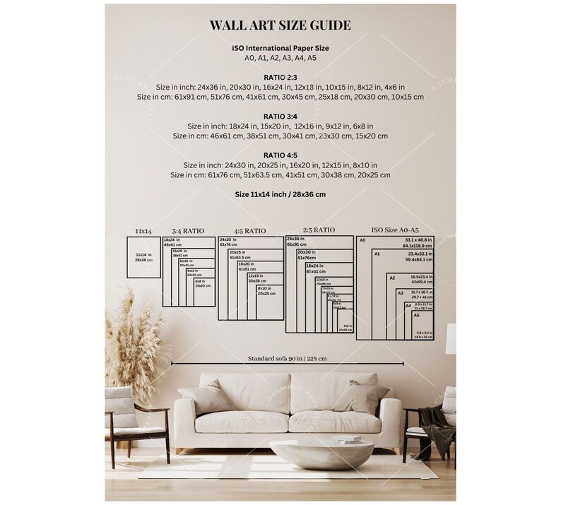 Wall Art Size Guide Set of 2, Frame Size Guide, Print Size Guide ...