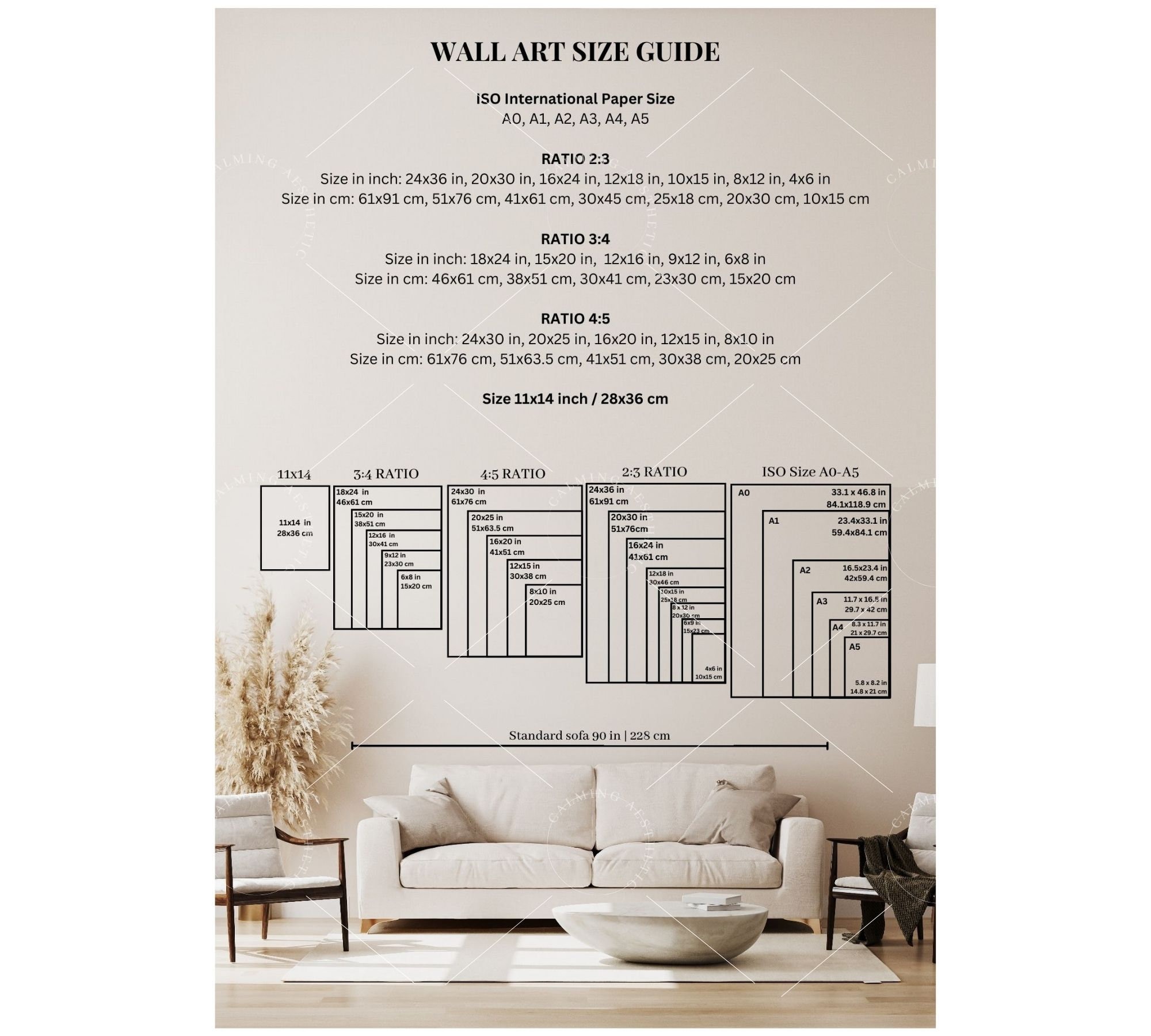 Wall Art Size Guide Set of 2, Frame Size Guide, Print Size Guide ...