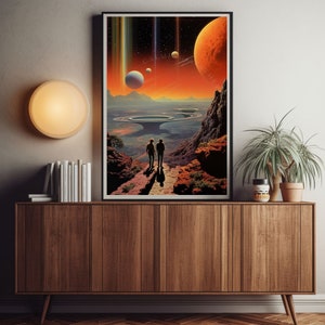 Poster Retro Sci-fi Meteor Lights Multidimensional Space Landscape Wall ...