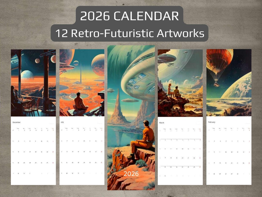 2026 Wall Calendar - Retro Futuristic Art, Scifi Calendar, Christmas ...