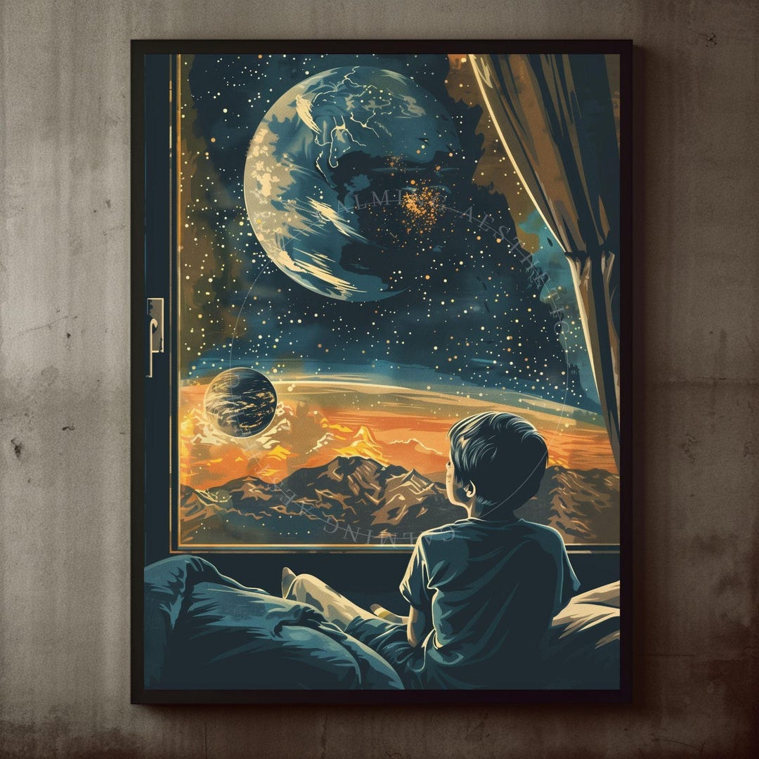 Poster Retro Sci-fi Space Boy With Big Dreams Wall Art Print, Vintage ...