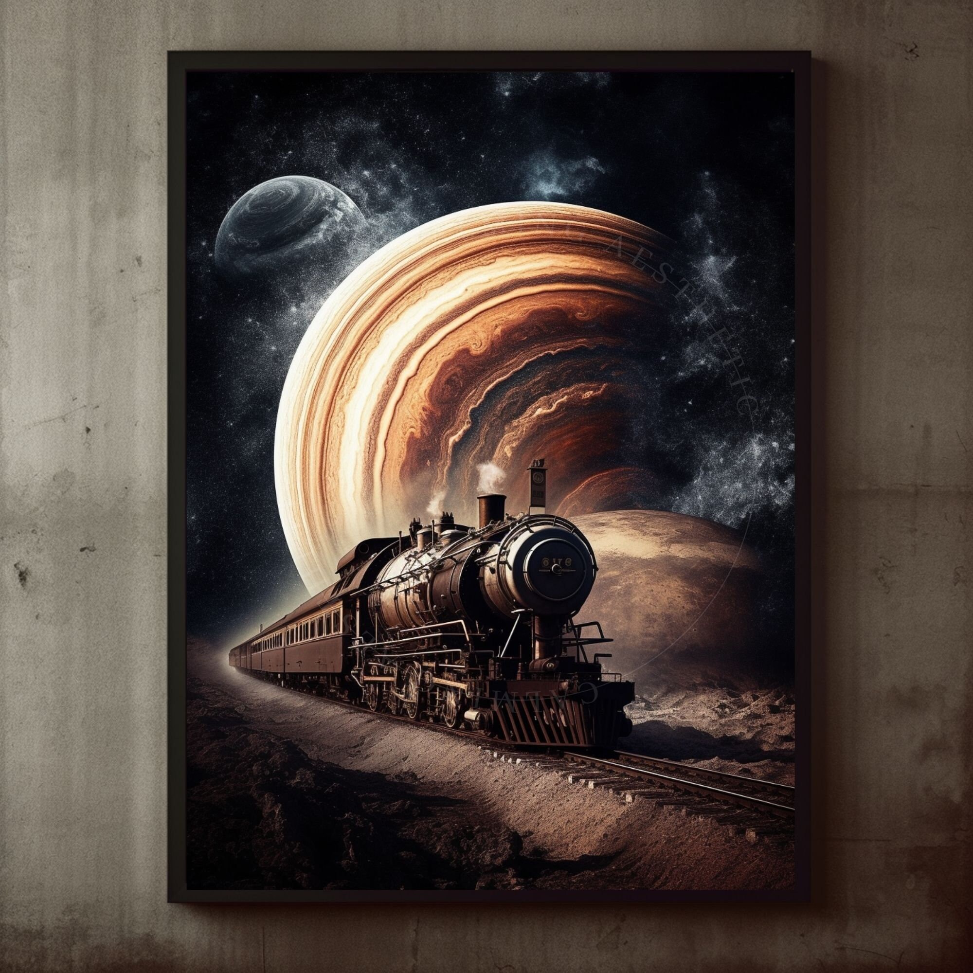 Digital Download Retro Space Poster, Vintage Steam Locomotive Planet ...