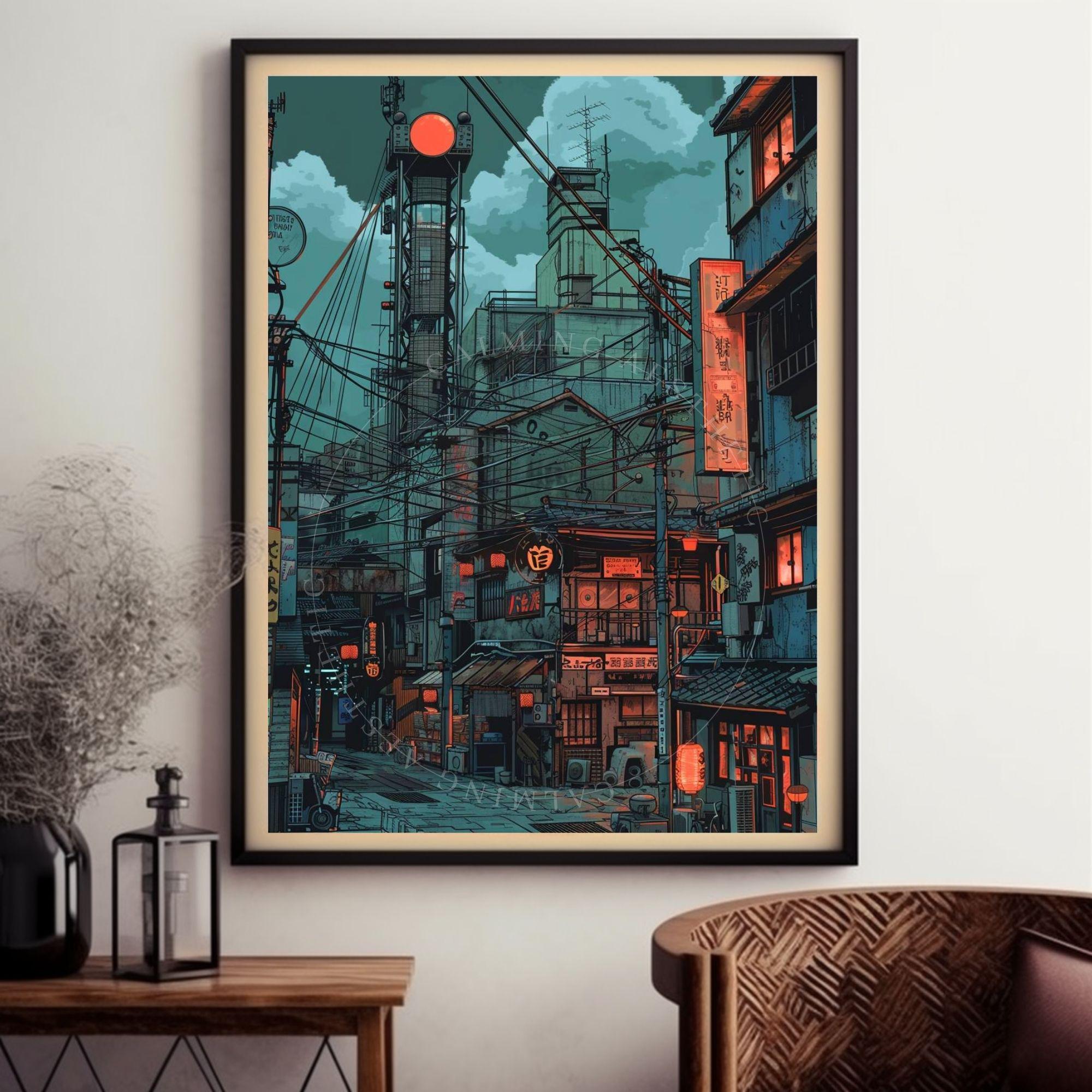 Poster Cyberpunk Japanese Street Wall Art Print, Retro Sci-fi Wall ...