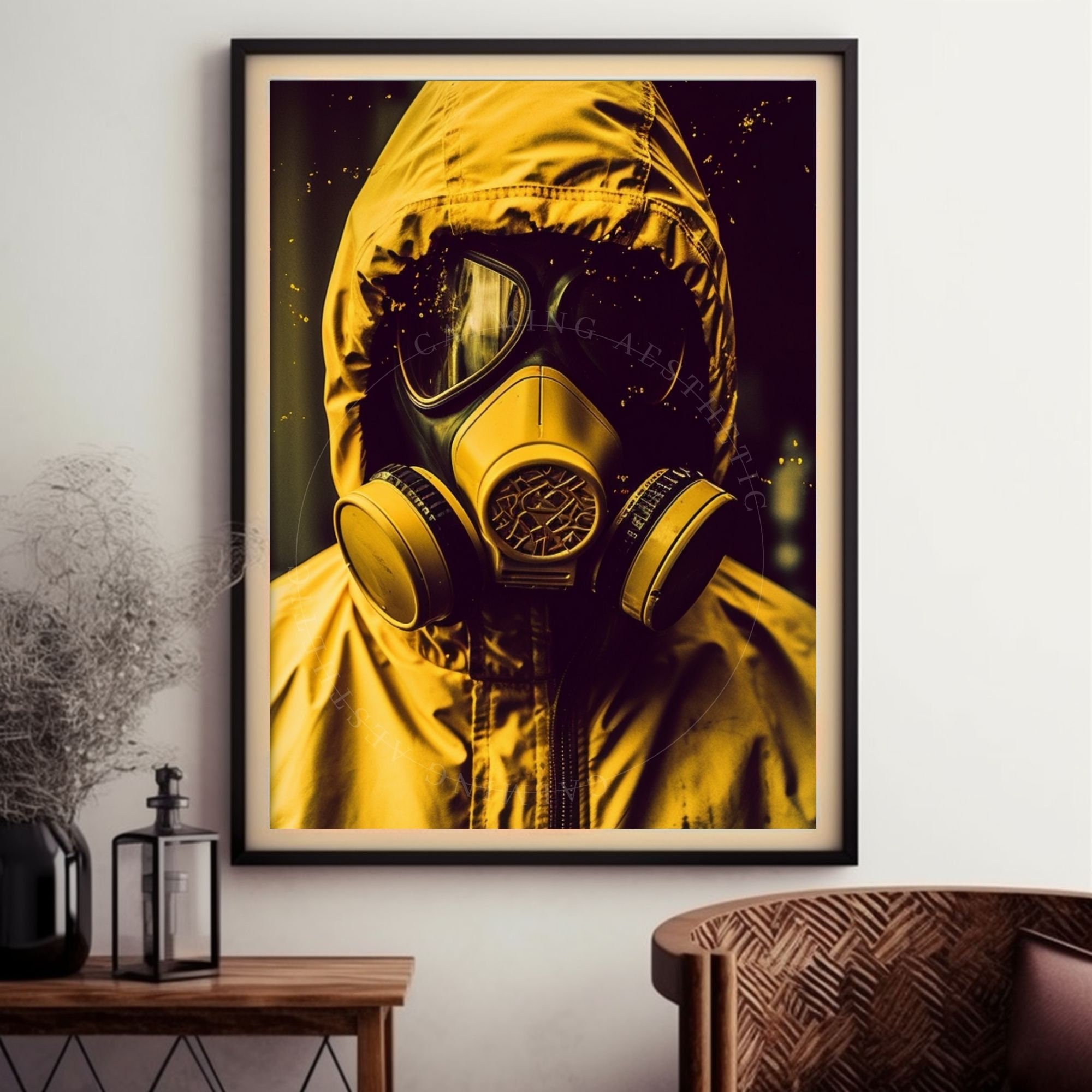 Digital Download Yellow Hazmat Suit Man Gas Mask Wall Art Print, Modern ...