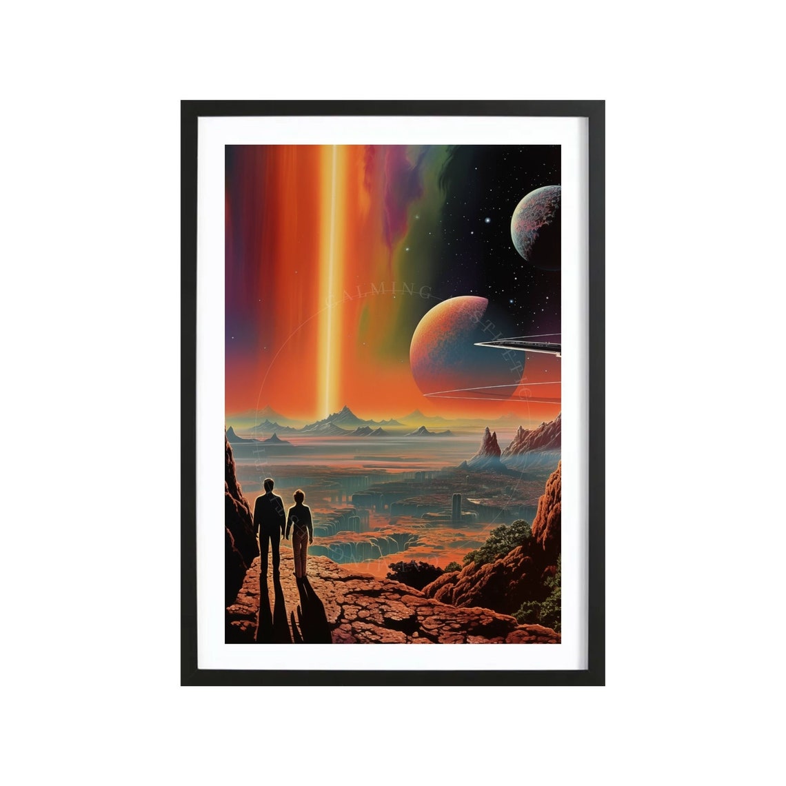 Digital Download Retro Space Aurora Sci-fi Landscape Wall Art Print ...