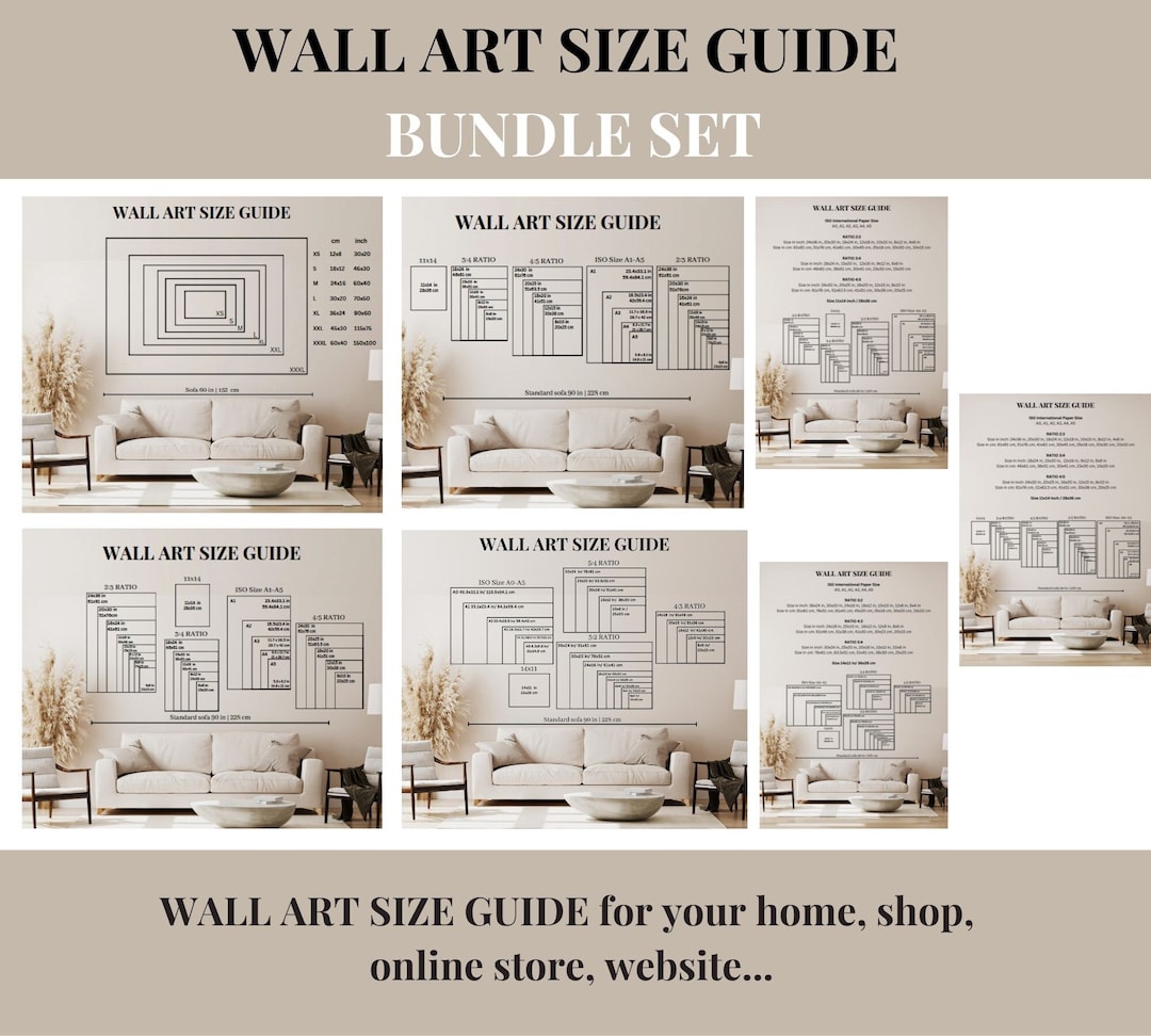 Wall Art Size Guide Set of 7, Frame Size Guide, Print Size Guide ...