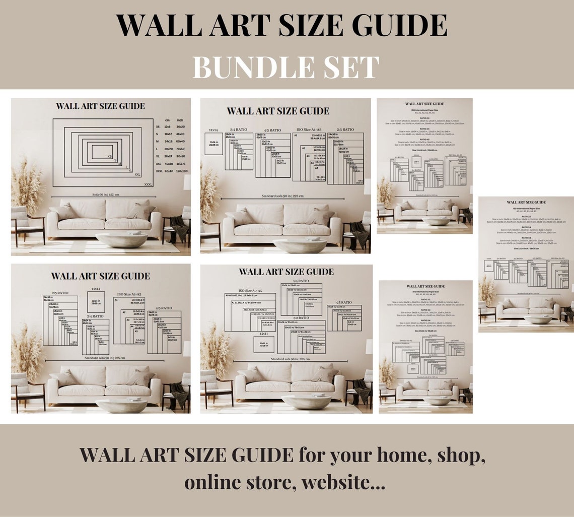 Wall Art Size Guide Set of 7, Frame Size Guide, Print Size Guide ...