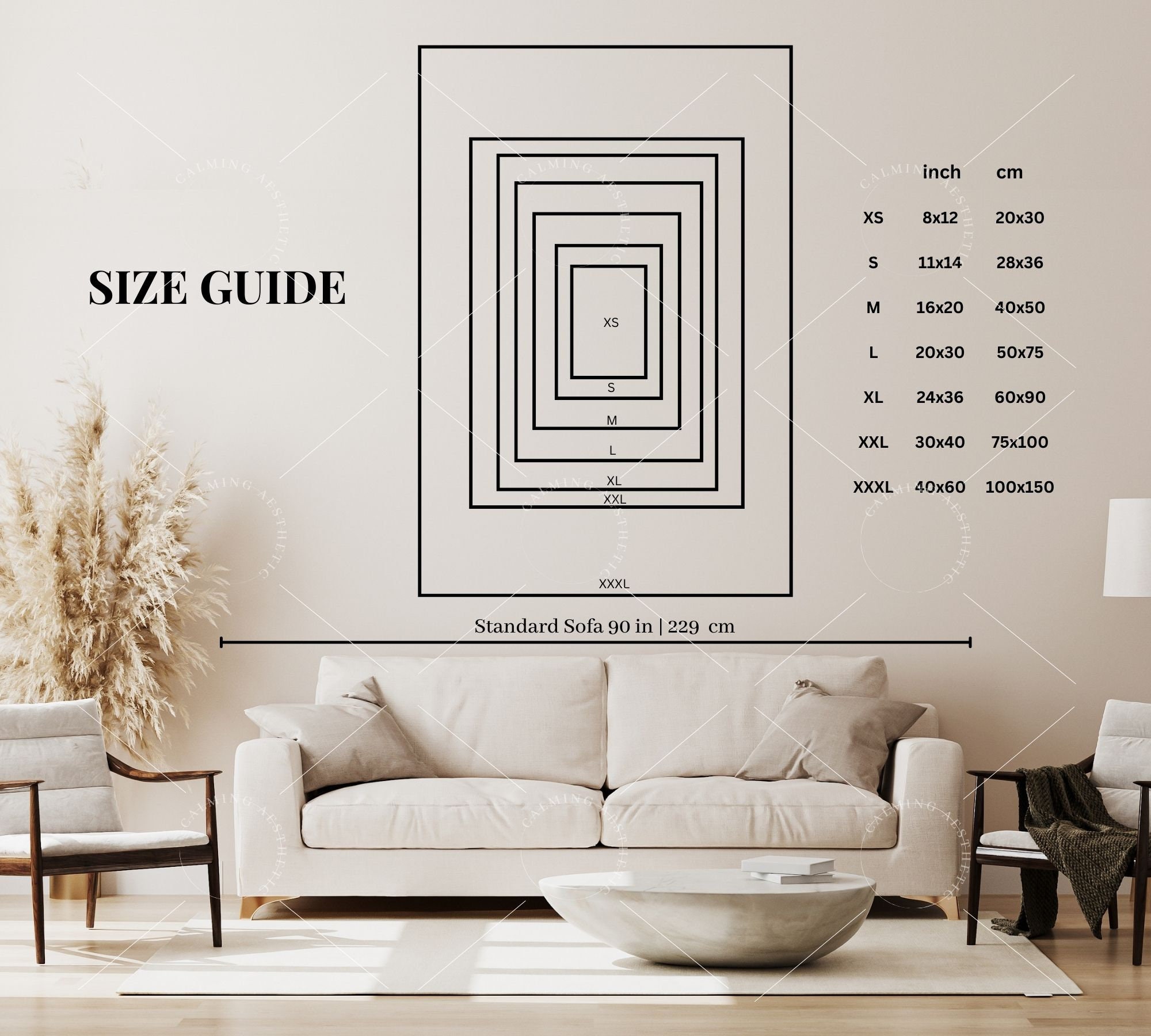 Wall Art Size Guide, Print Size Guide, Canvas Size, Frame Size Guide, Poster Size Chart ...