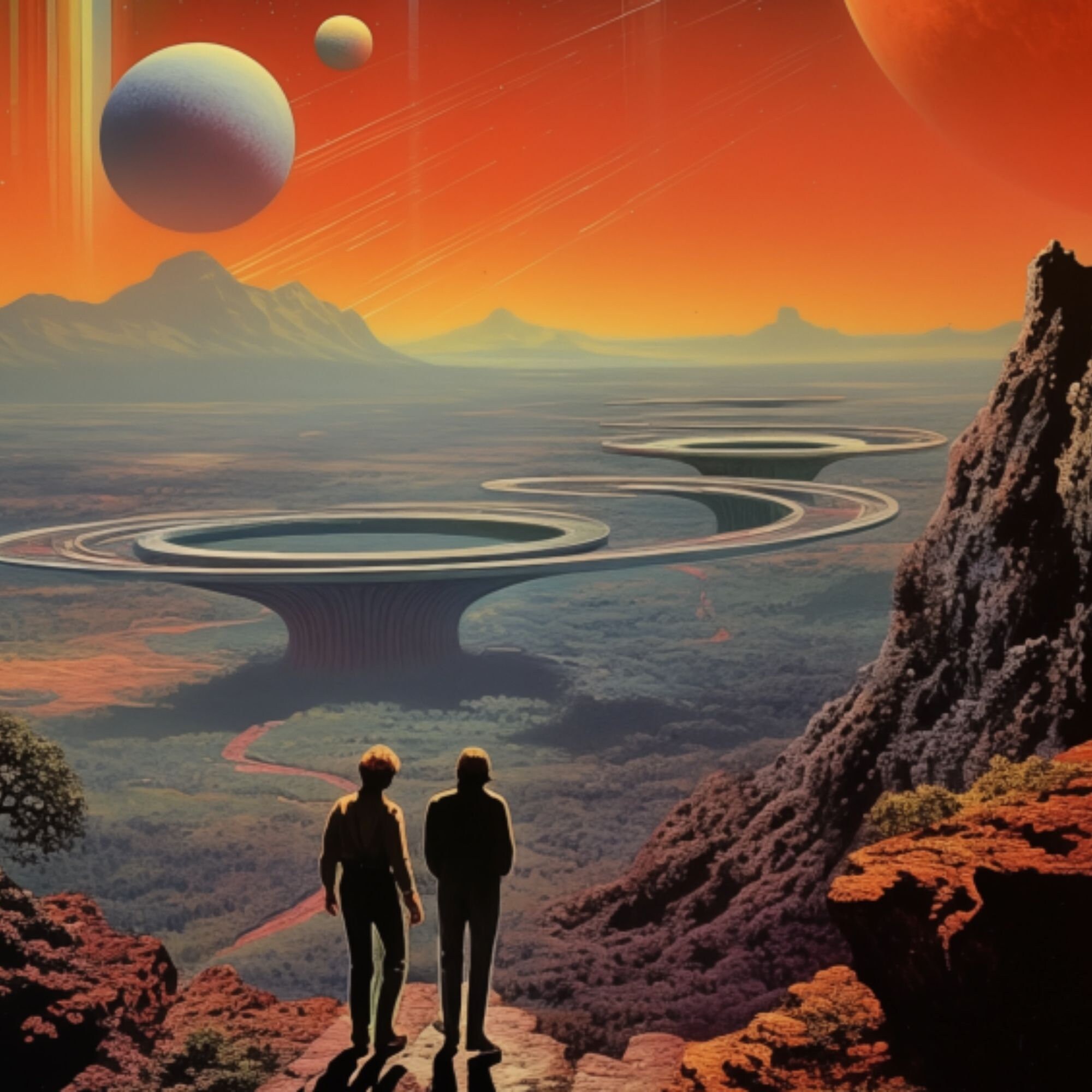 Poster Retro Sci-fi Meteor Lights Multidimensional Space Landscape Wall ...