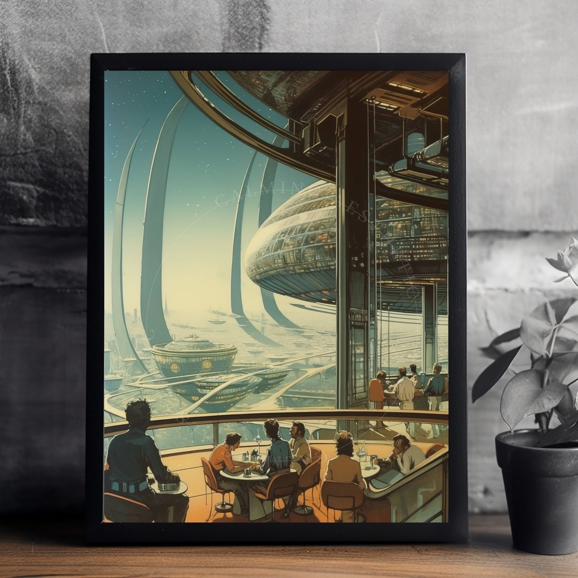 Digital Download Retro Sci-fi Multidimensional Terrace Bar Art Print ...