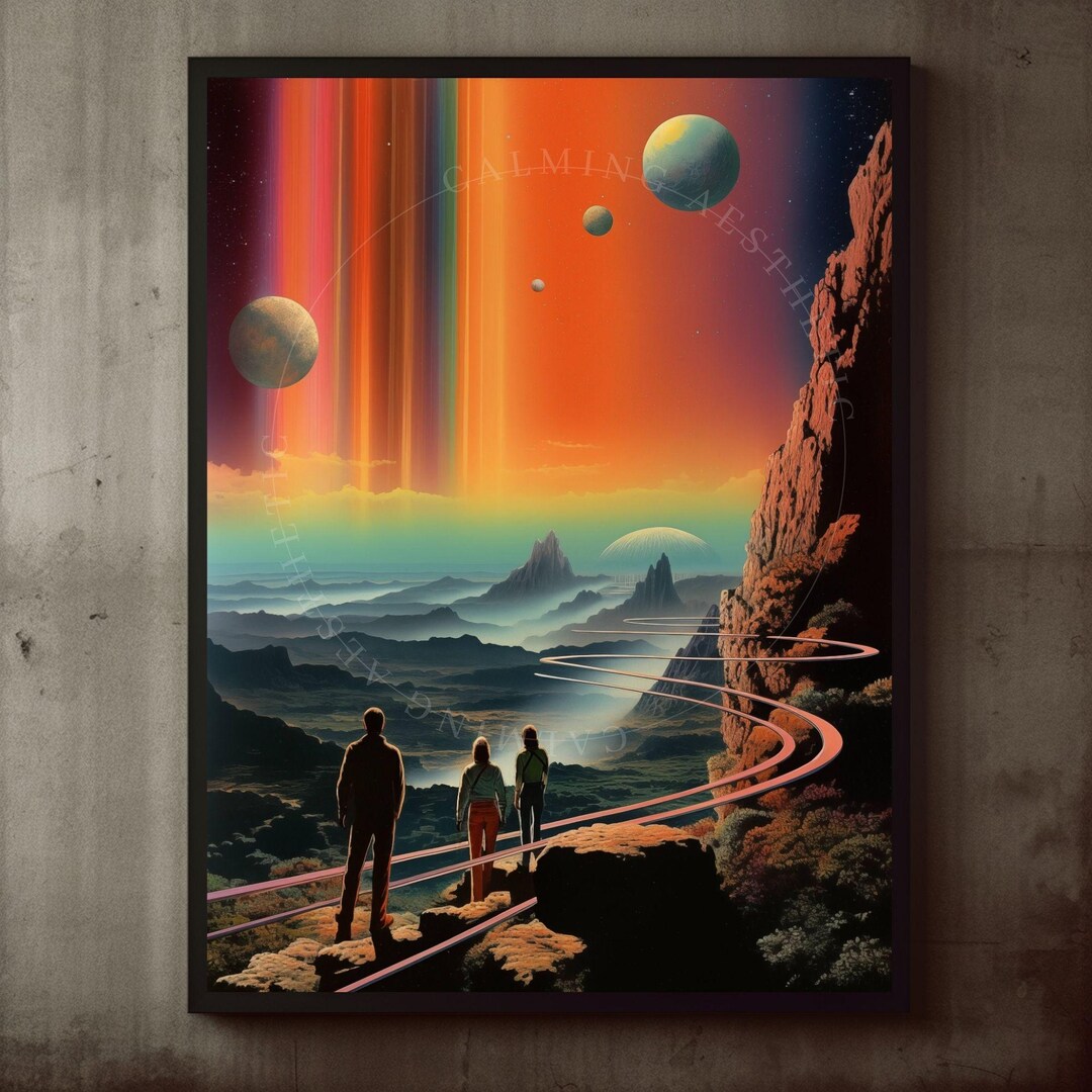 Poster Retro Futuristic Cosmic Rainbow Surreal Sci-fi Landscape Wall ...