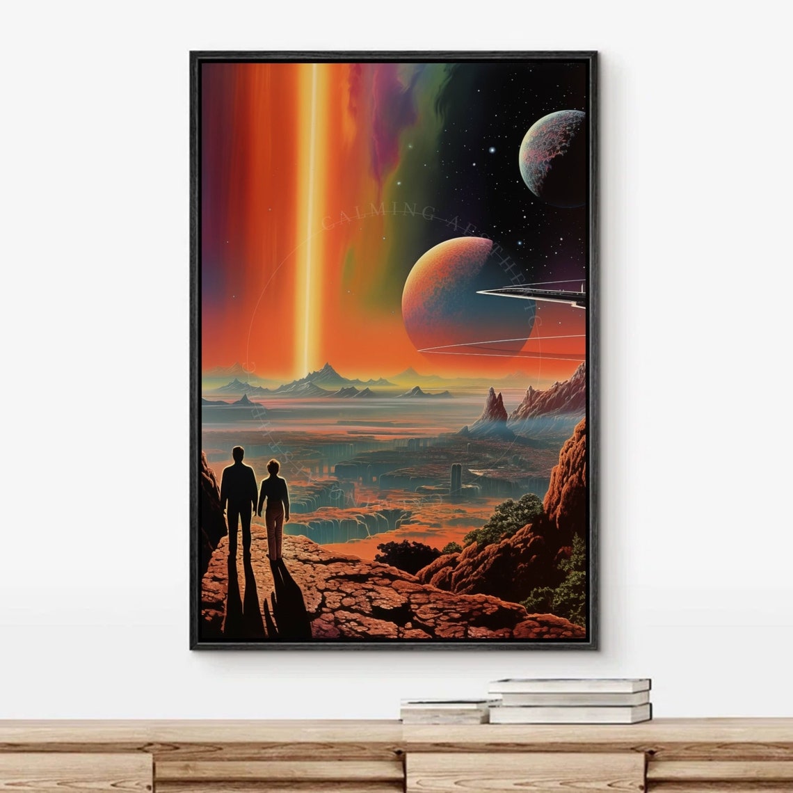 Digital Download Retro Space Aurora Sci-fi Landscape Wall Art Print ...