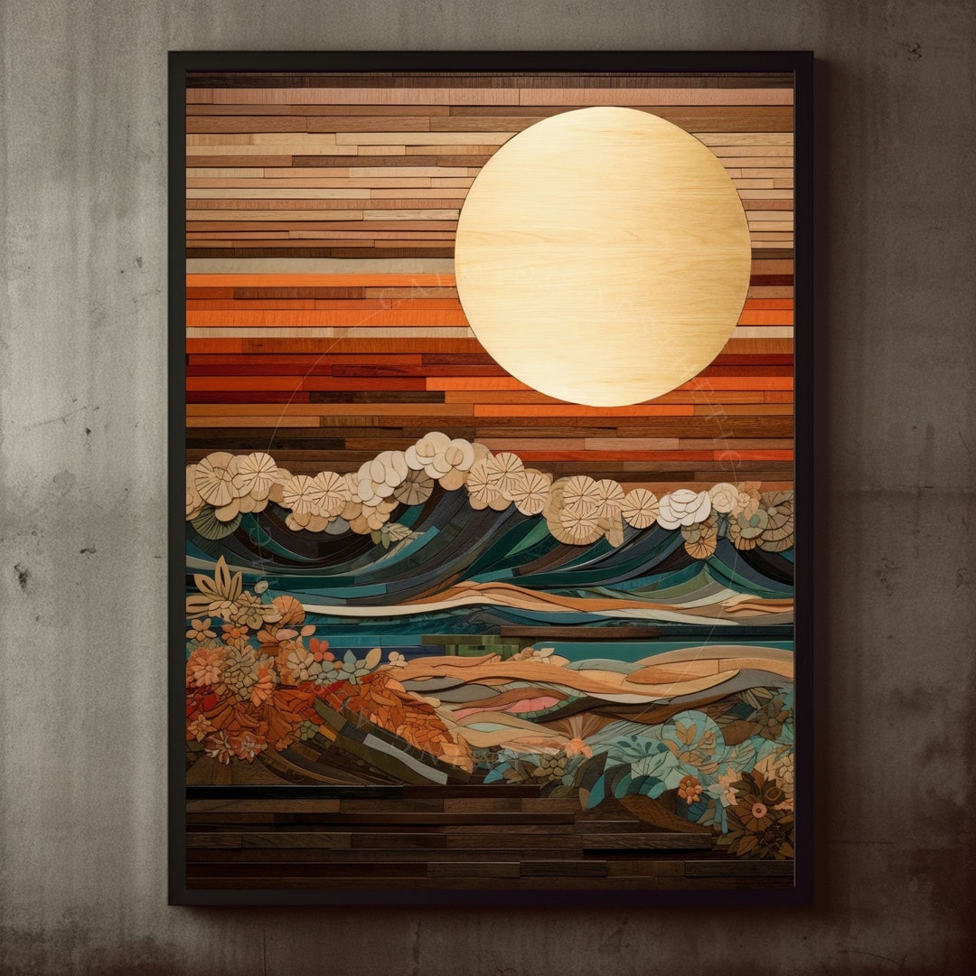Digital Download Abstract Wood Carved Style Sunset Wall Art Print ...