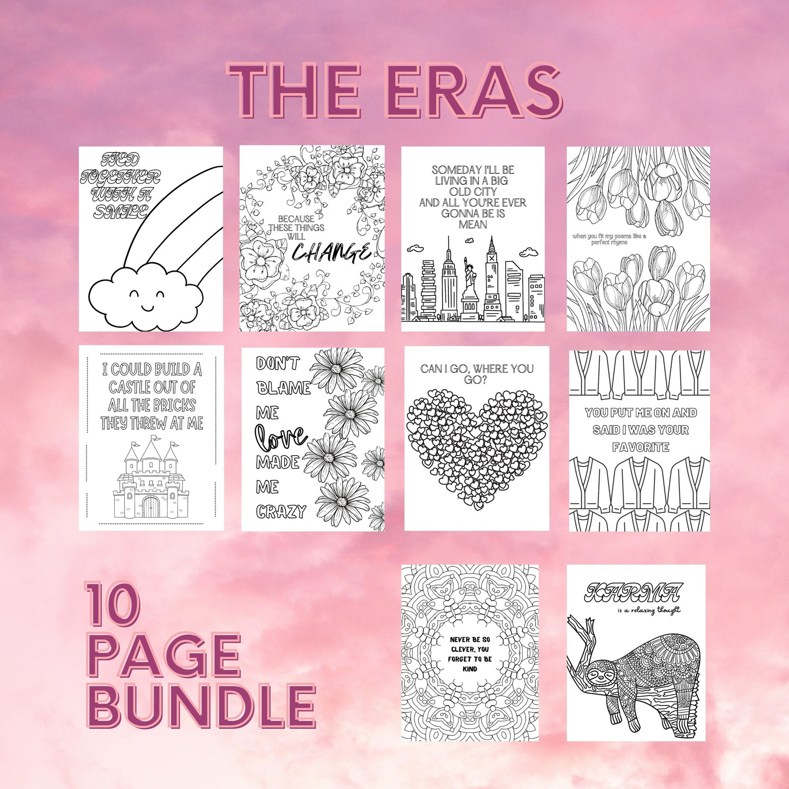10 Page Eras Coloring Instant Download Coloring Book Taylor Eras Party ...
