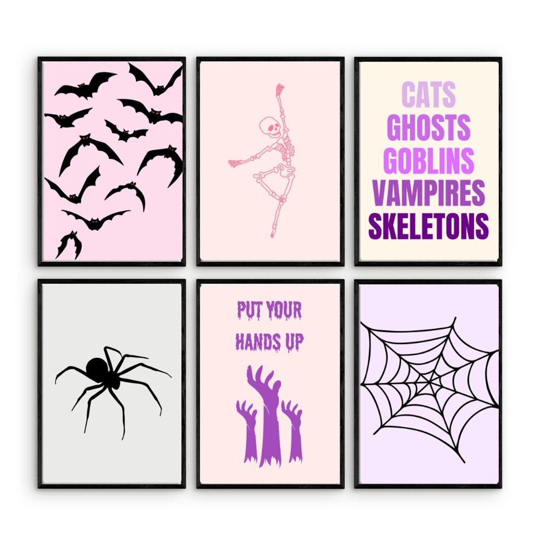 Pastel Halloween Prints Set of 6, Halloween Wall Art, Pink Halloween ...