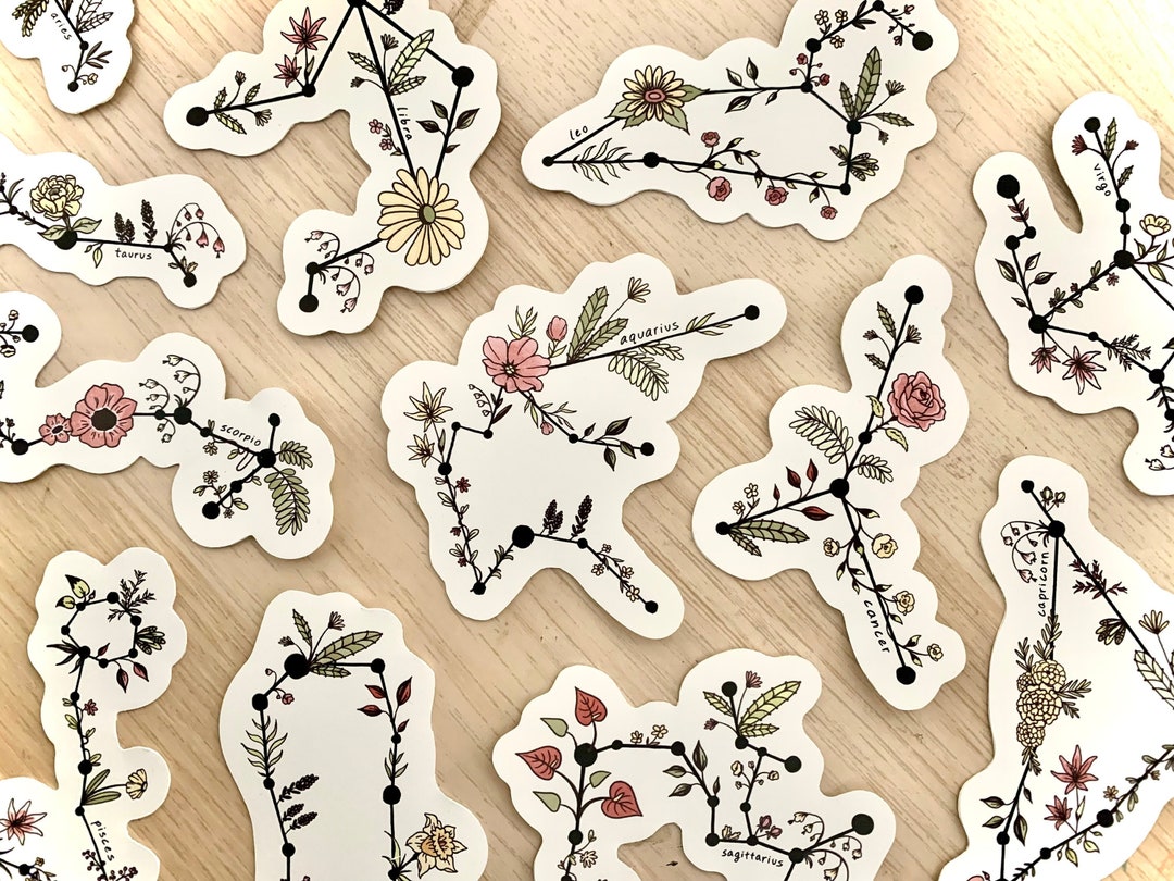 Floral Zodiac Constellation Stickers 3x3 Vinyl - Etsy