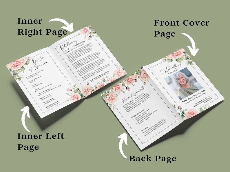 Editable Blush Floral Funeral Program Canva Template, Celebrating the ...