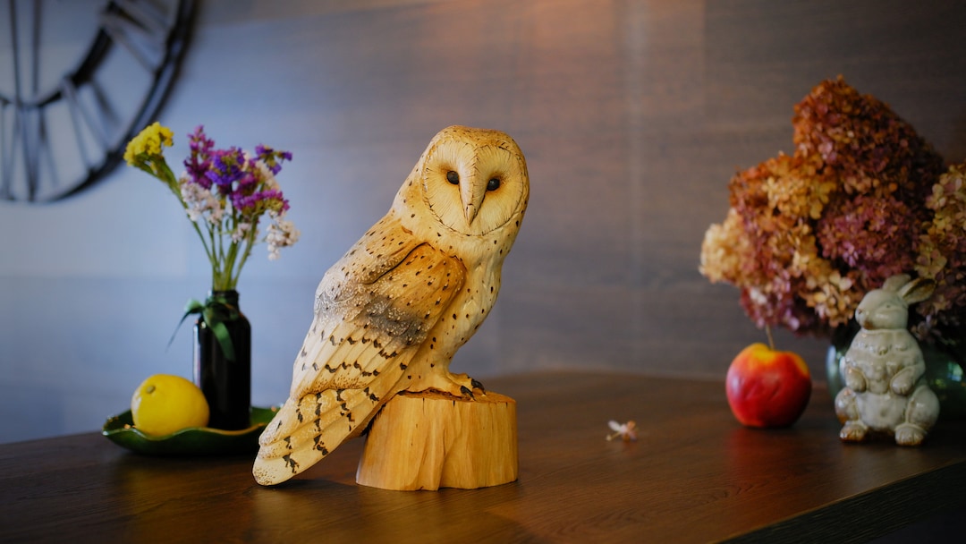 Owl Shop Wooden Carving Wood Barn Owl Love Bird Love Barn Owl - Etsy