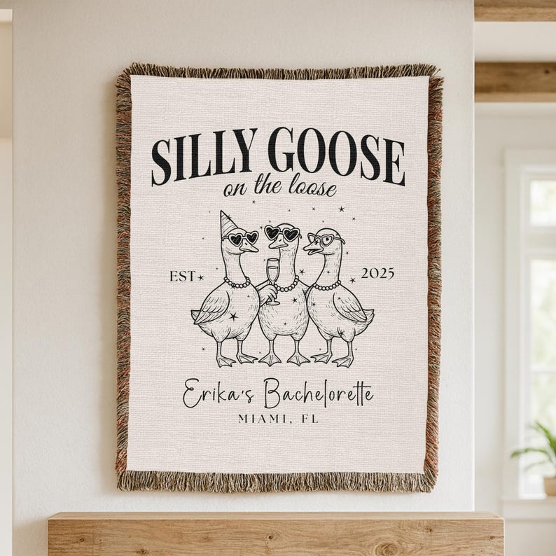Custom Bachelorette Woven Blanket, Funny Goose Design, Personalized ...