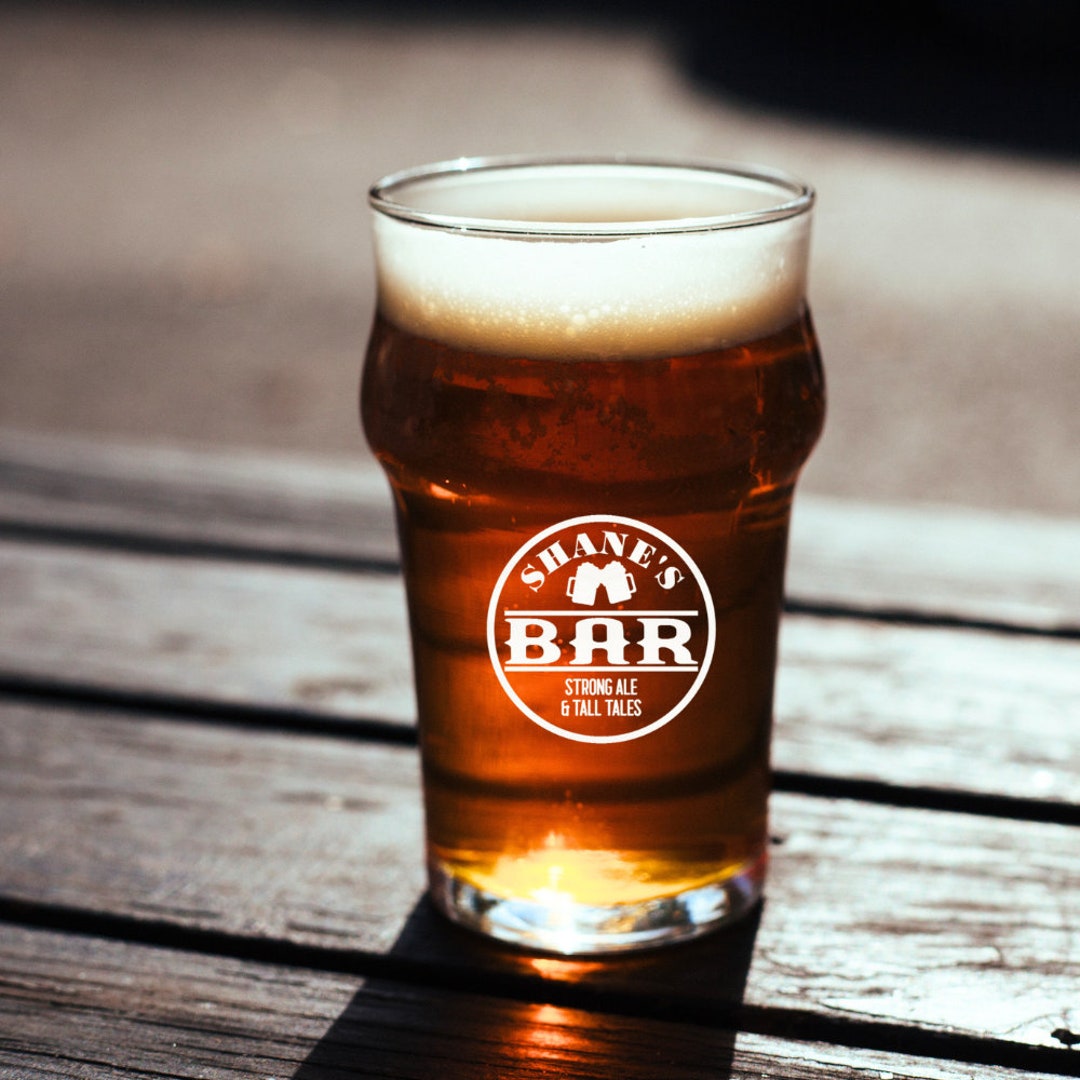 Home Bar Nucleated Beer Glass, Custom Etched Glass, Custom Glassware ...