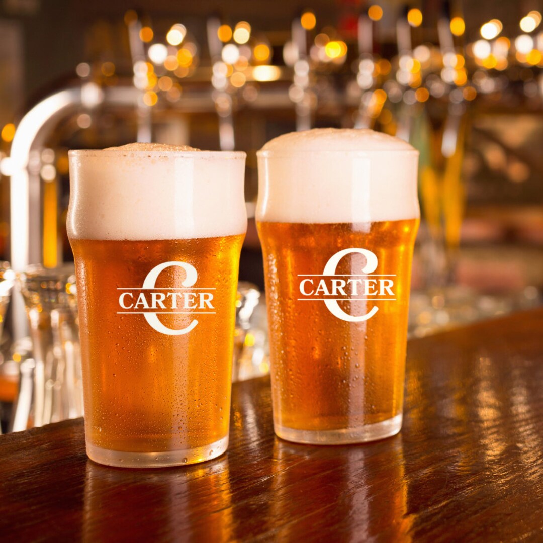 Monogrammed Nucleated Beer Glass, Custom Etched 16oz Glass,, Custom ...