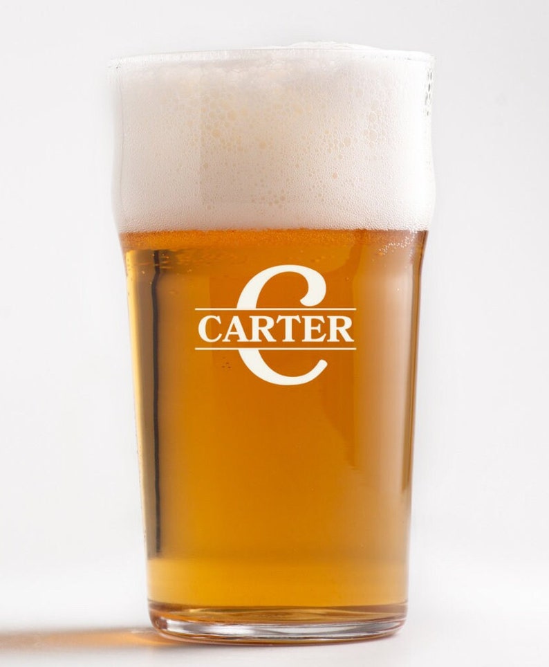 Monogrammed Nucleated Beer Glass, Custom Etched Glass, Custom Glassware ...