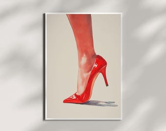 Red Stiletto Fashion Watercolor Painting - Etsy