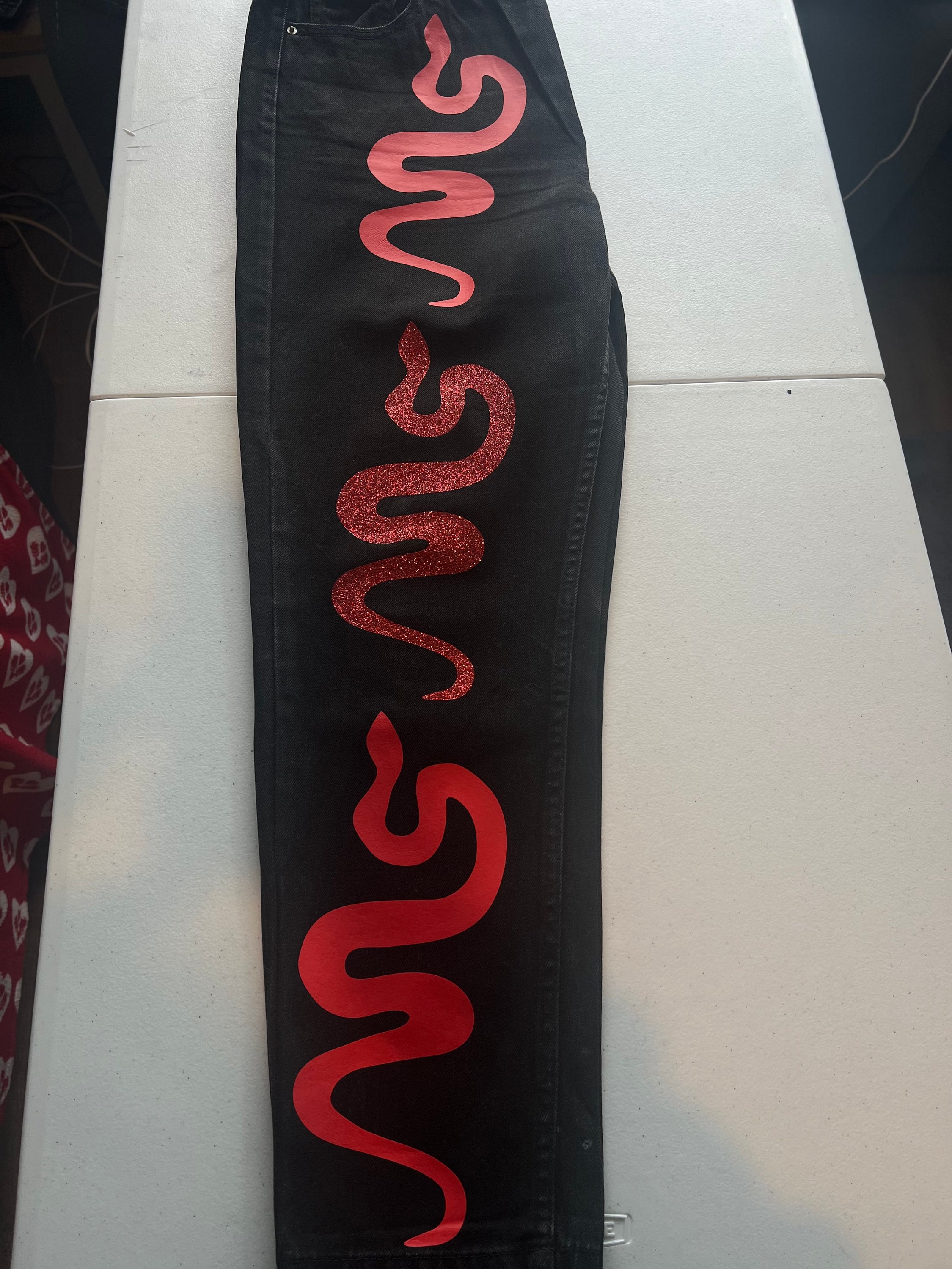 Taylor Swift Reputation Snake Jeans. Red and Glittery Snakes. the Eras ...