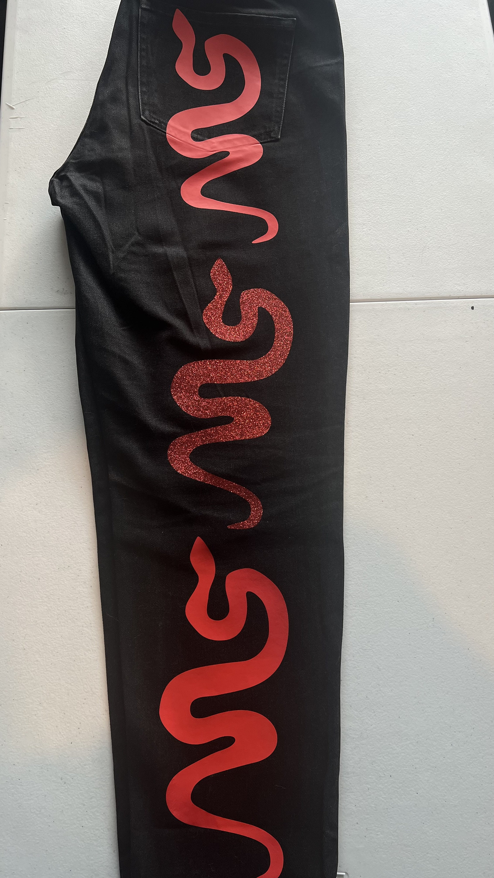 Taylor Swift Reputation Snake Jeans. Red and Glittery Snakes. the Eras ...