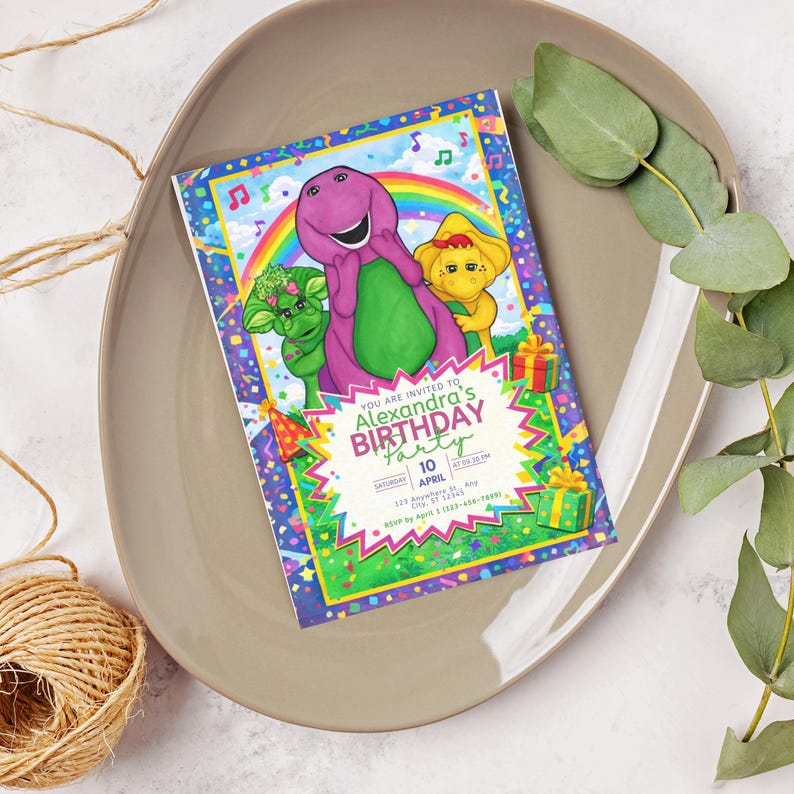 Barney Dinosaur Birthday Invitation | Rainbow Party (digital Download ...