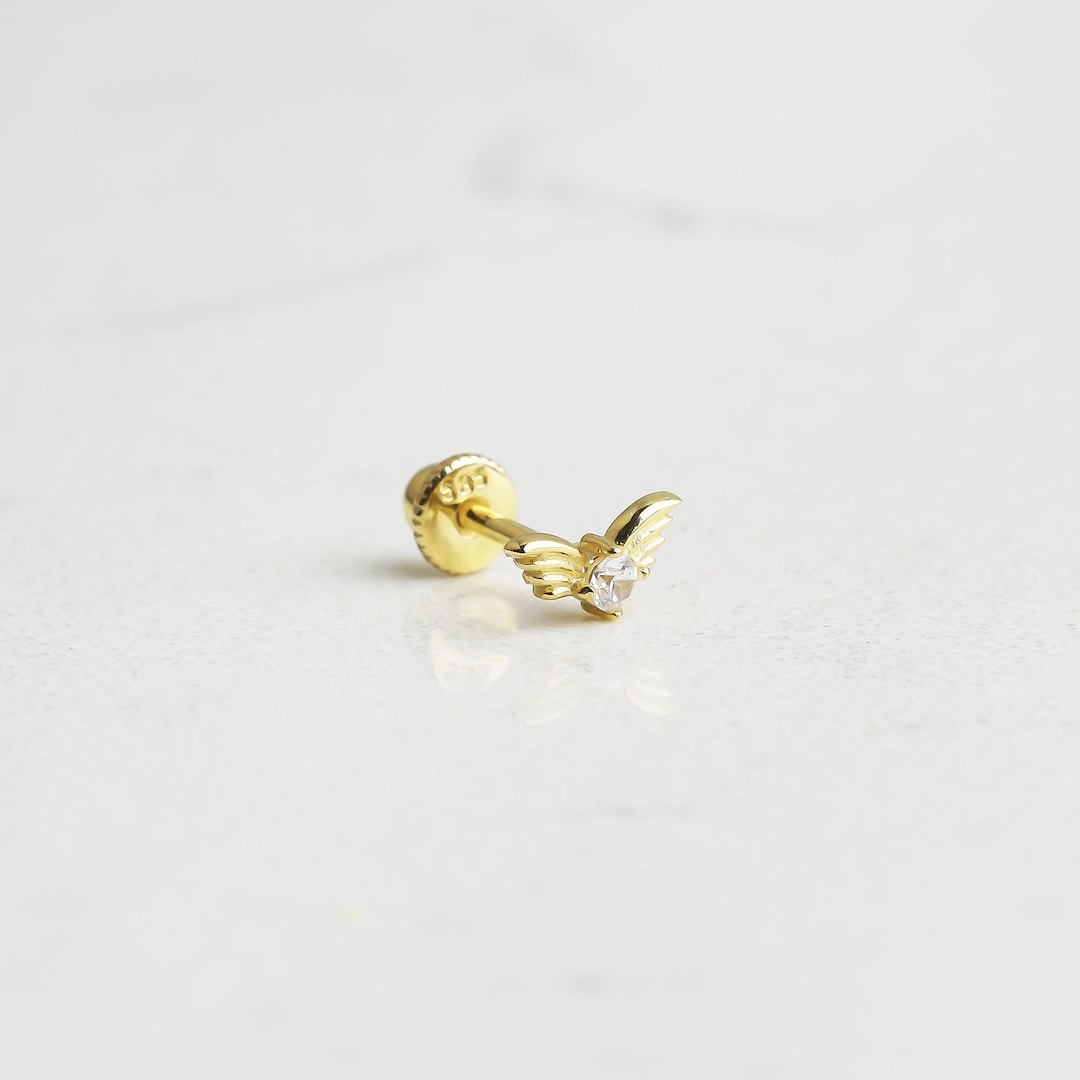 14K Solid Gold Angel Wing Helix Piercing: 18G Cartilage Earring - Etsy