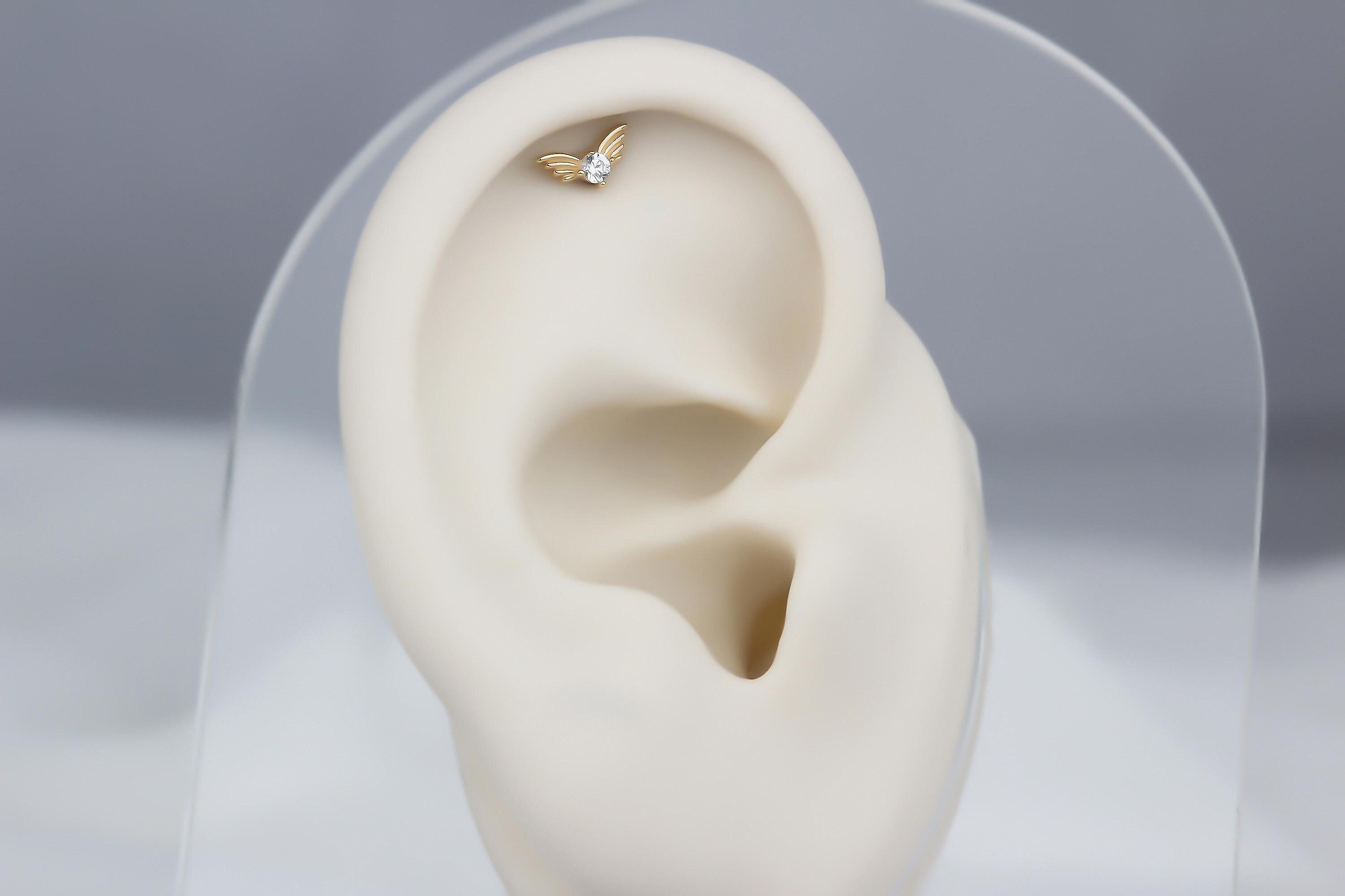 14K Solid Gold Angel Wing Helix Piercing: 18G Cartilage Earring - Etsy