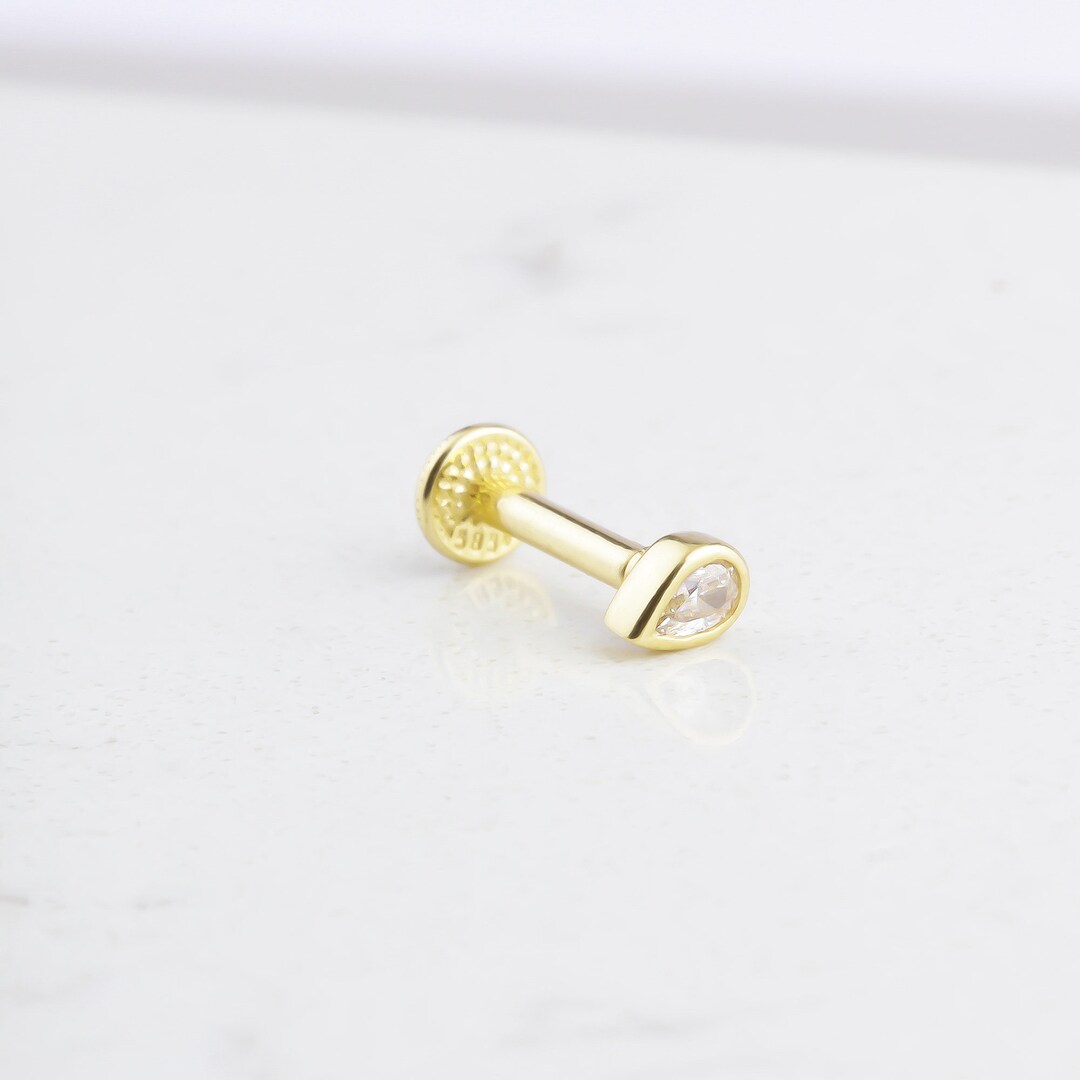 14K Solid Gold Drop Tragus Piercing: Minimalist Stud Earring (16G) - Etsy