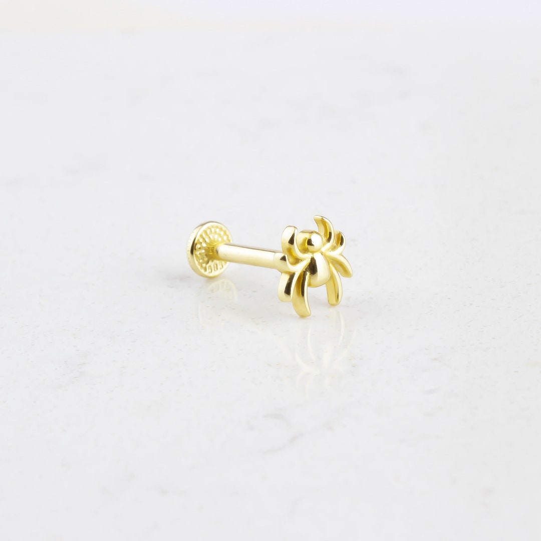 14K Solid Gold Spider Tragus Piercing: 16G Animal Stud - Etsy